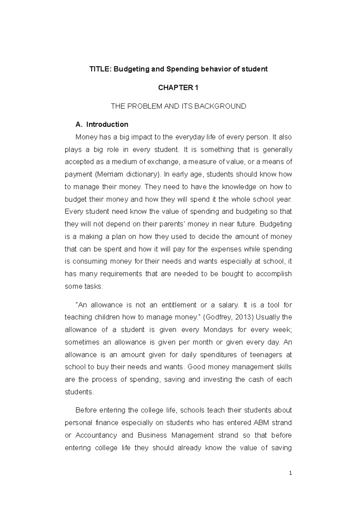 Research Chapter 1-5 (Final Budgeting) - TITLE: Budgeting and Spending ...