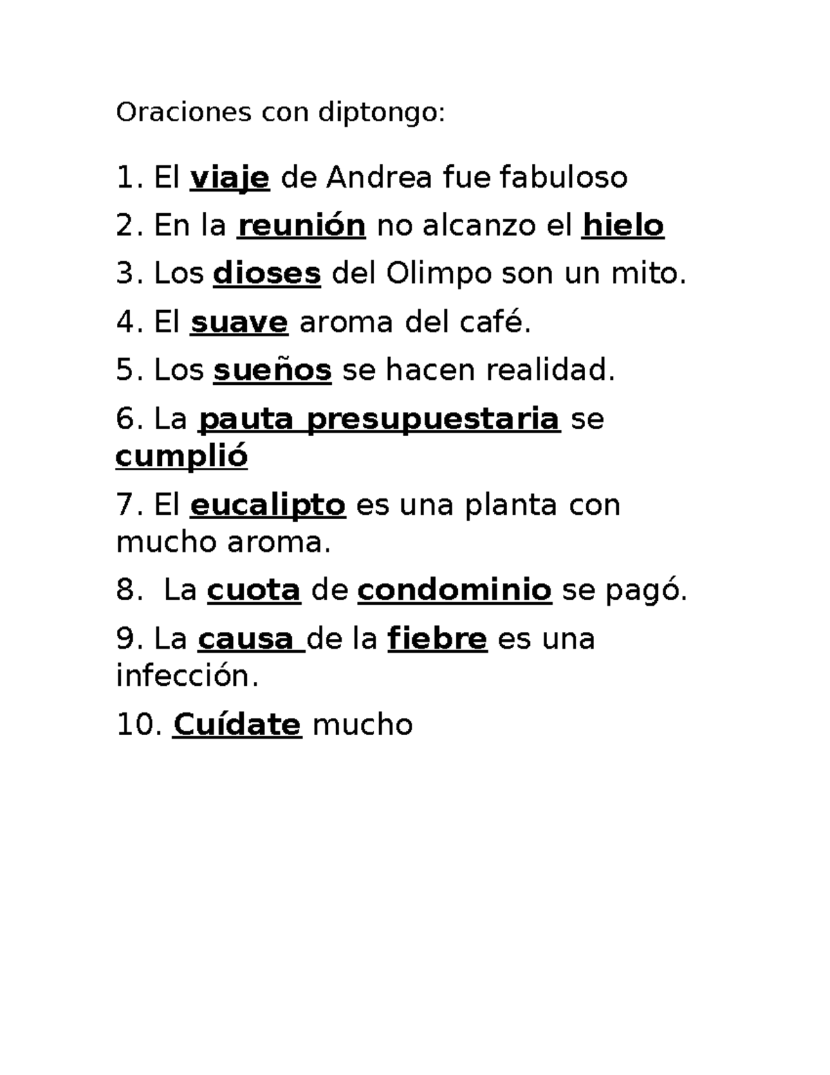 Oraciones con Diptongos, Triptongos y Hiatos en Español - Studocu