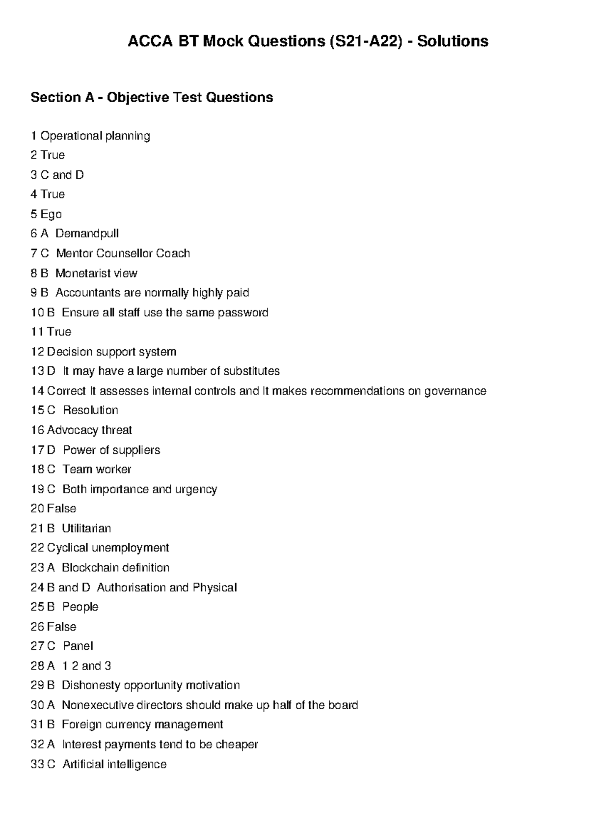 ACCA BT Mock Solutions - ACCA BT Mock Questions (S21-A22) - Solutions ...