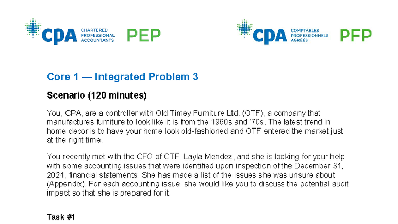 Core 1 Integrated Problem 3: Audit Impact Analysis for OTF - Studocu