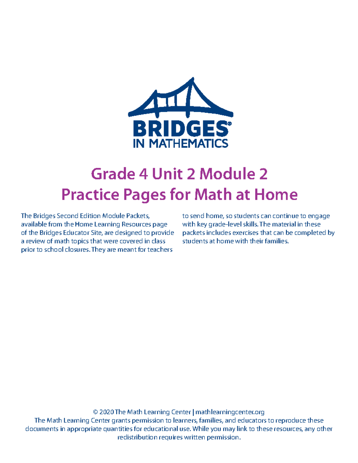 Grade 4 Math Bridges Home Learning Unit 2 Module 2 Practice Pages - Studocu