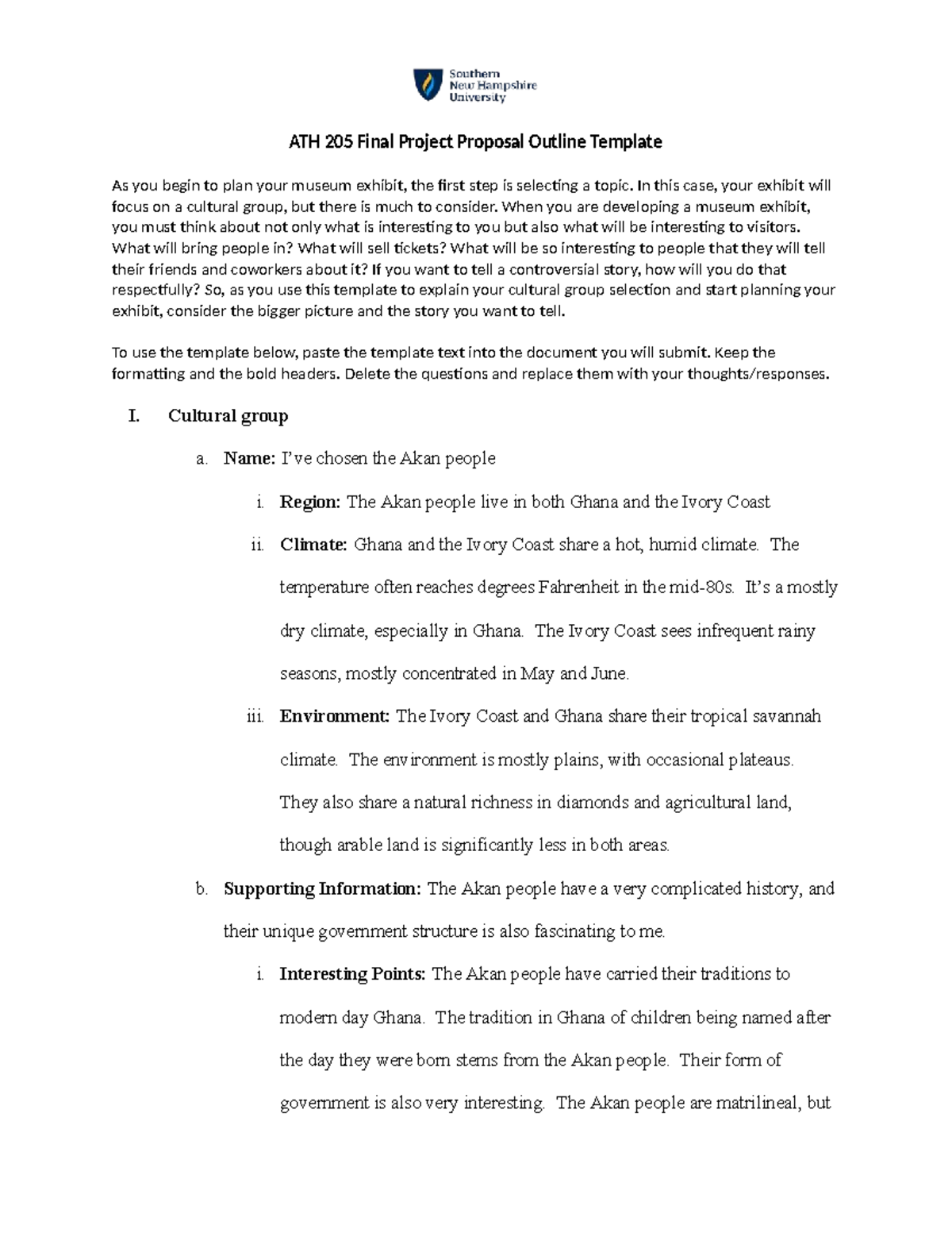 ATH 205 Final Project Proposal: Akan Cultural Exhibit Outline - Studocu