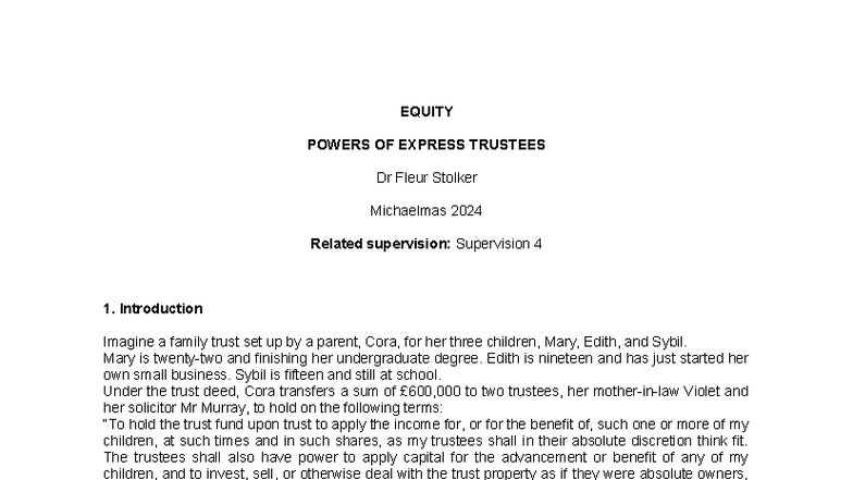 EQUITY LECTURE 12: POWERS OF EXPRESS TRUSTEES - Dr. Fleur Stolker - Studocu