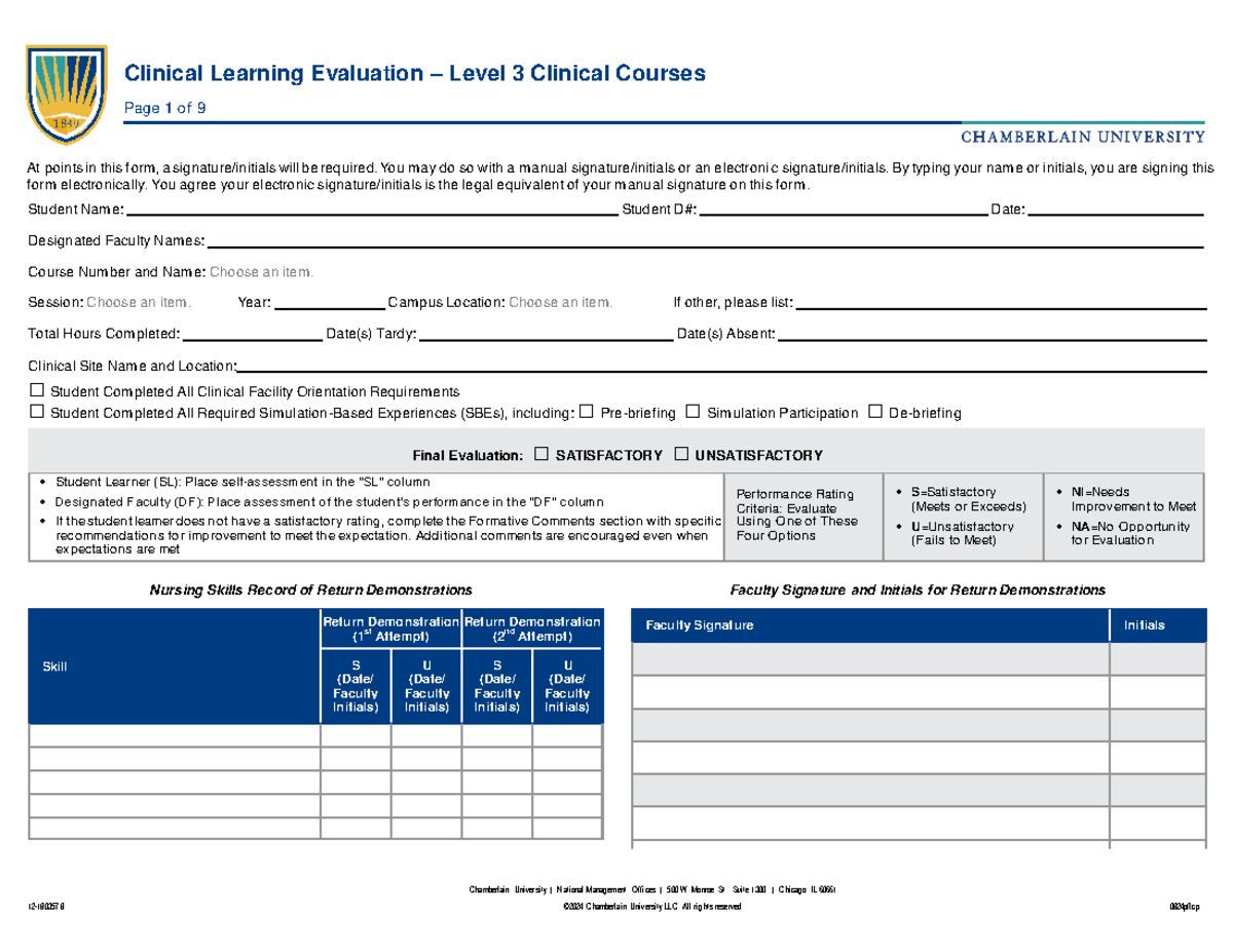 CLE - Clinical Learning Evaluation Outline and Competency Assessment ...
