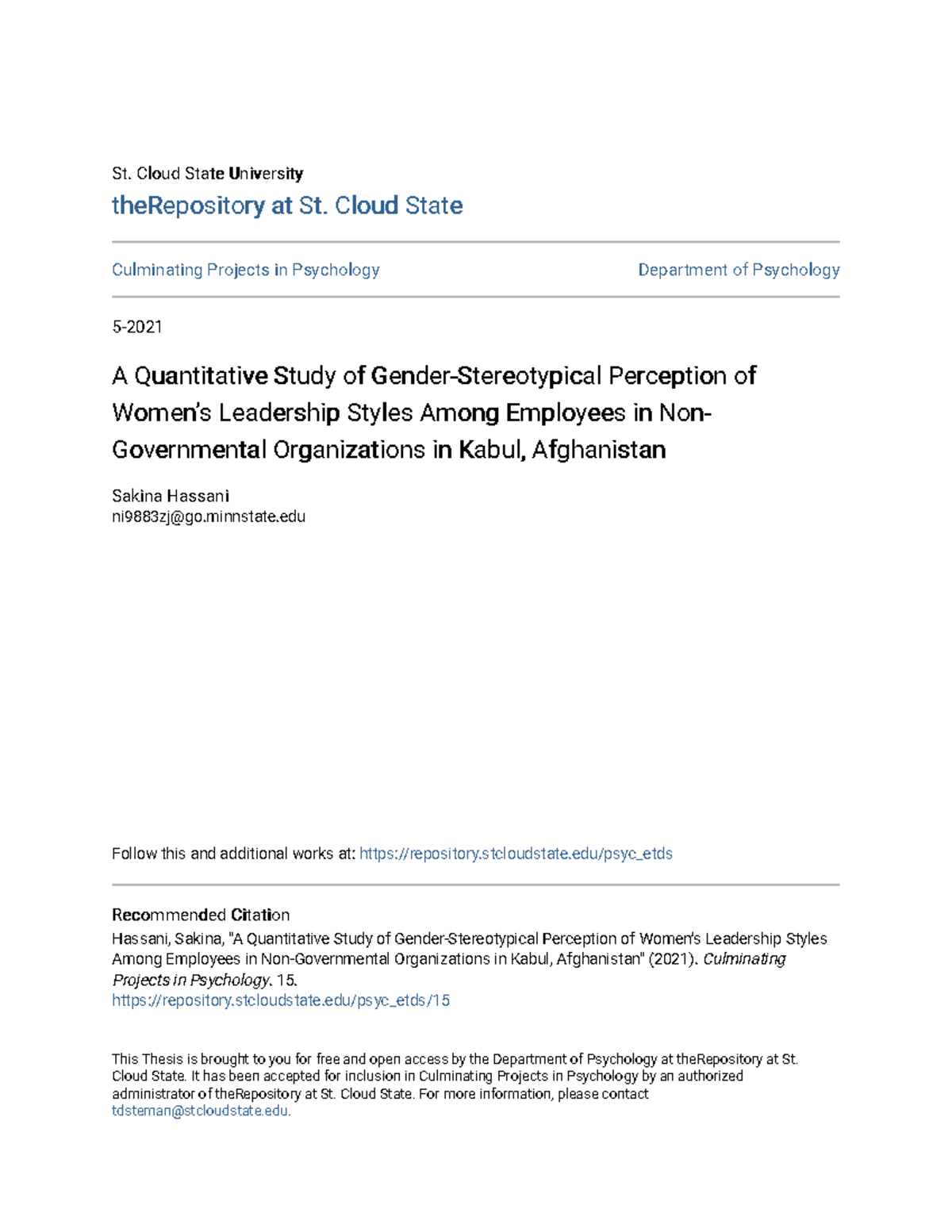 Quantitative Study of Gender-Stereotypical Leadership Perception in ...