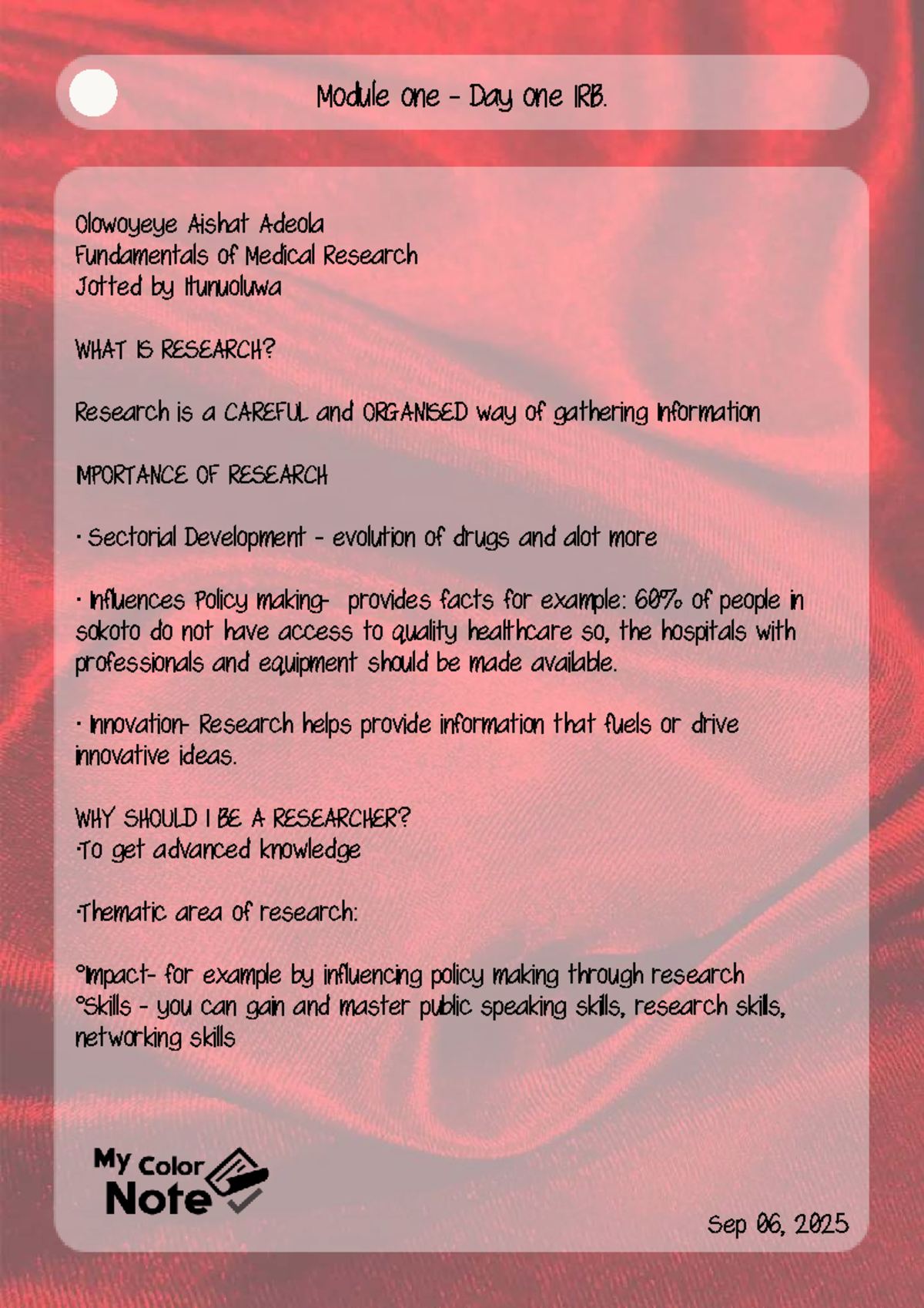 Fundamentals of Medical Research: Module 1 Day 1 Overview - Studocu