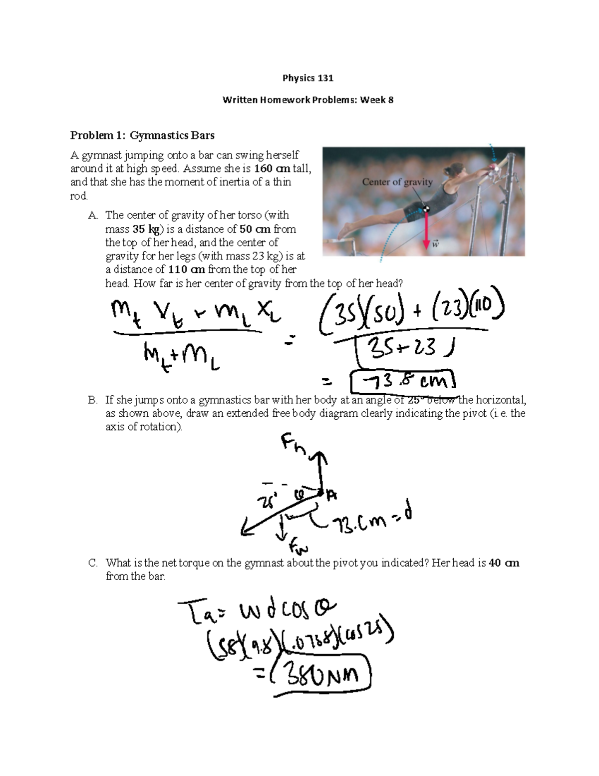 Phys 131 Week8 Torque Written - Physics 131 Written Homework Problems ...