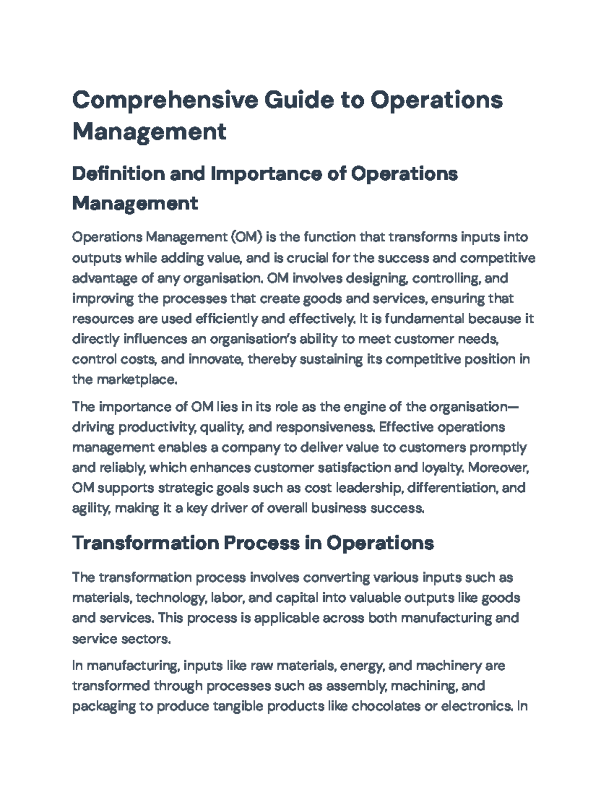 Comprehensive Operations Management (OM) Guide: Definitions ...