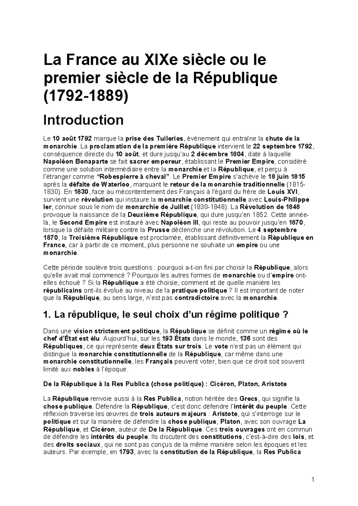 La France au XIXe siècle : Un Siècle de Républiques (1792-1889) - Studocu