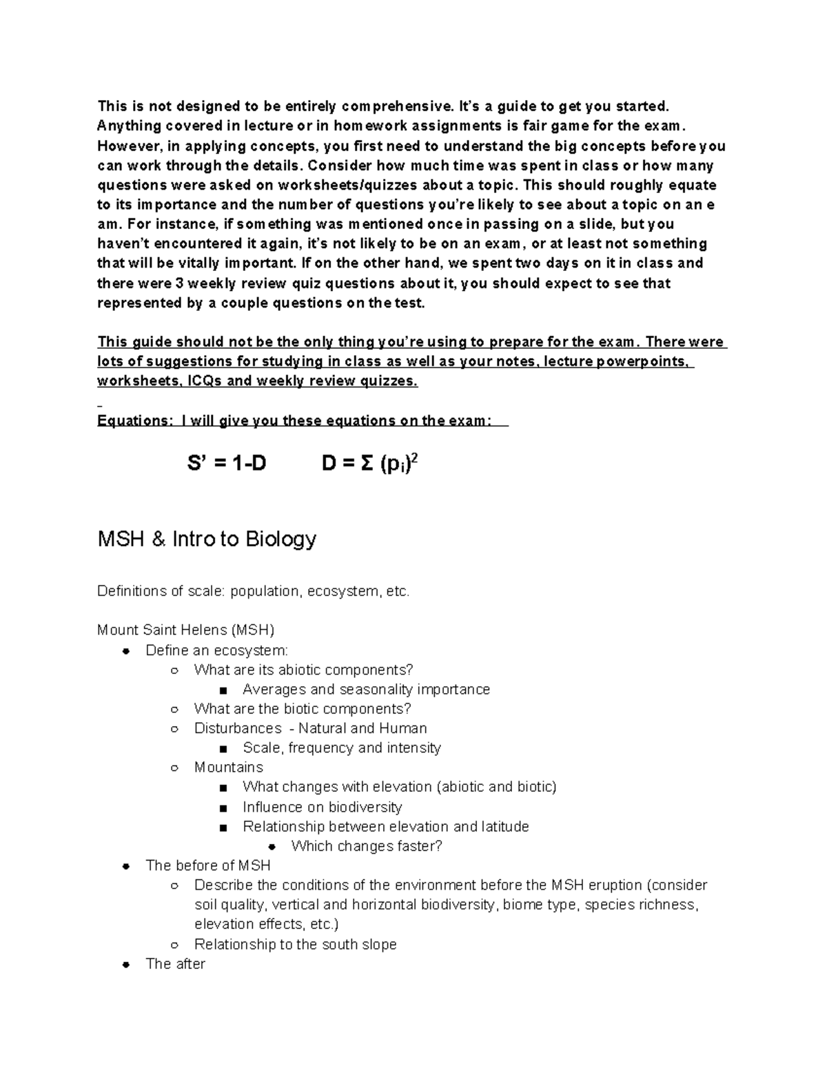 MSH S26 Final Exam Study Guide: Ecosystem Recovery & Species ...
