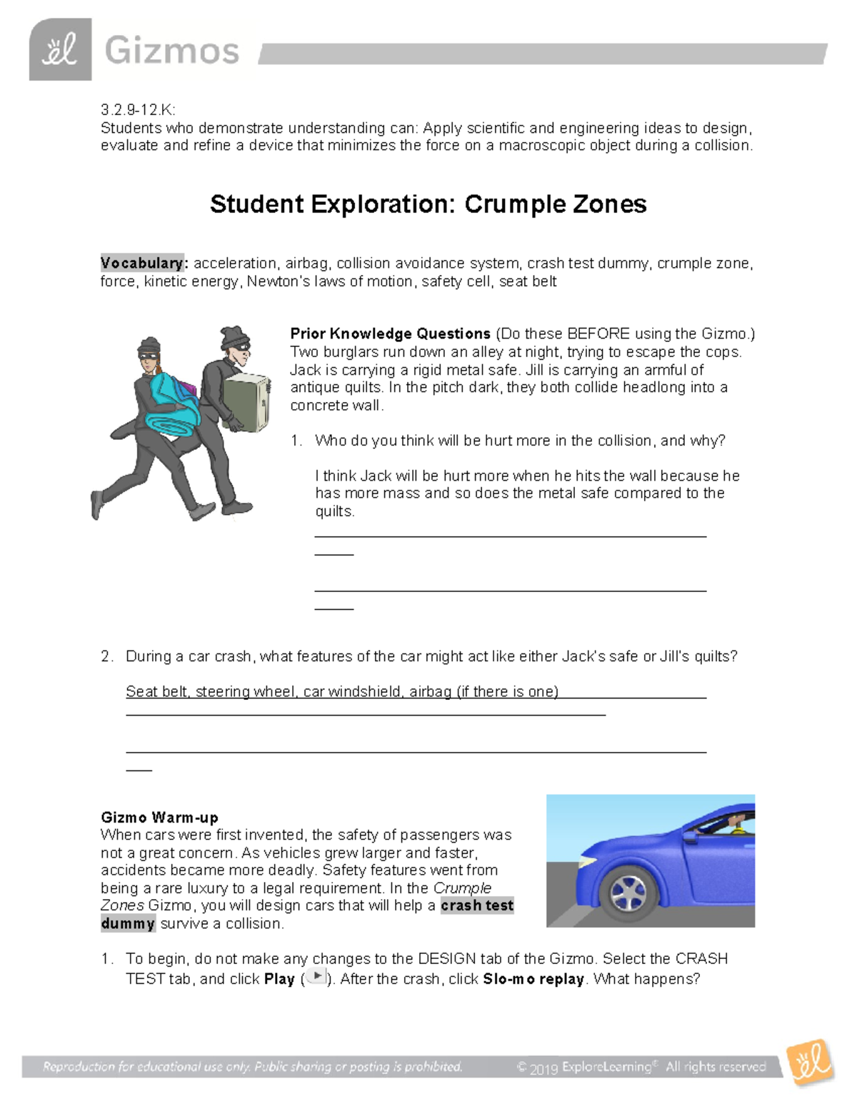 Crumple Zones SE - Gizmo for physical science - 3.2.9-12: Students who ...
