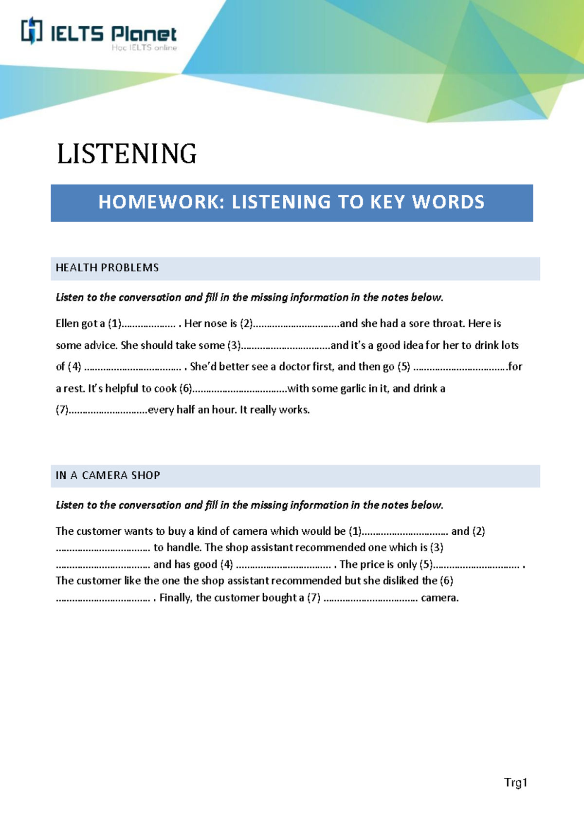 Listening Homework: Key Words for Health Problems and More (IELTS ...