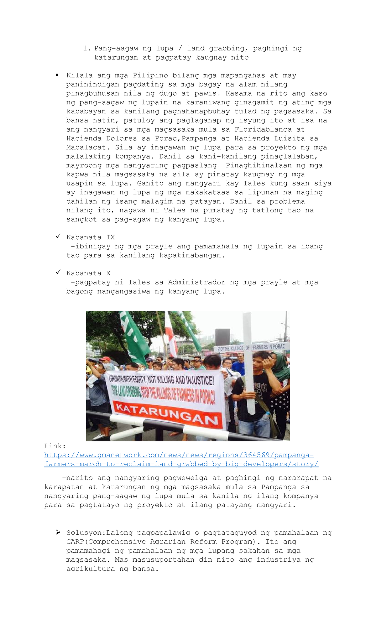 MGA Isyung Panlipunan - Social Issues sample - Pang-aagaw ng lupa ...