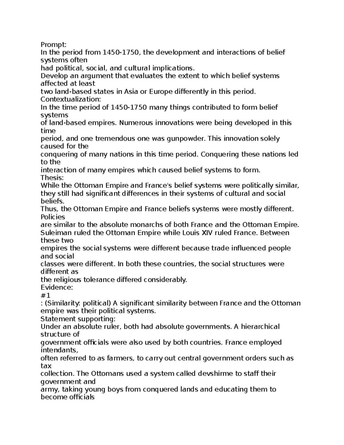 Leq cheat sheet - AP world - Prompt: In the period from 1450-1750, the ...
