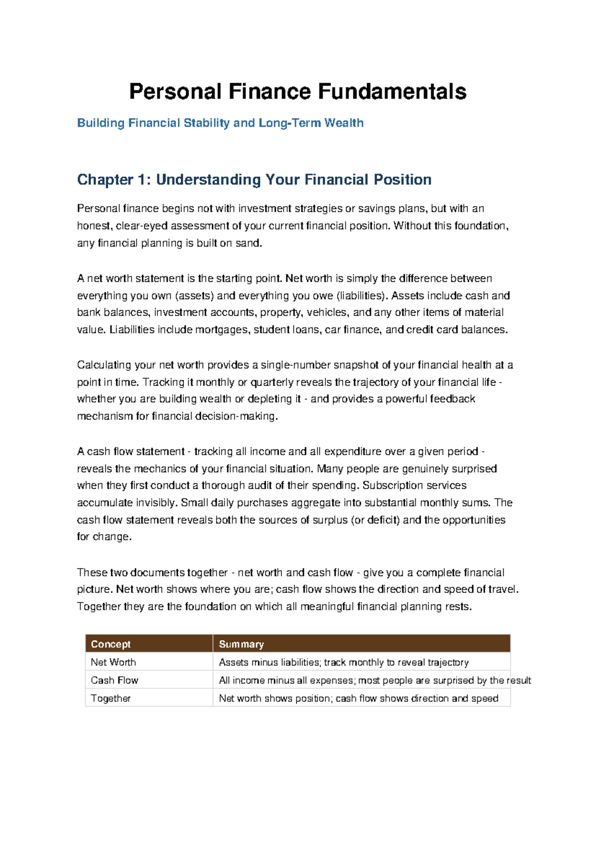 03 Personal Finance Guide: Understanding Financial Position & Wealth ...