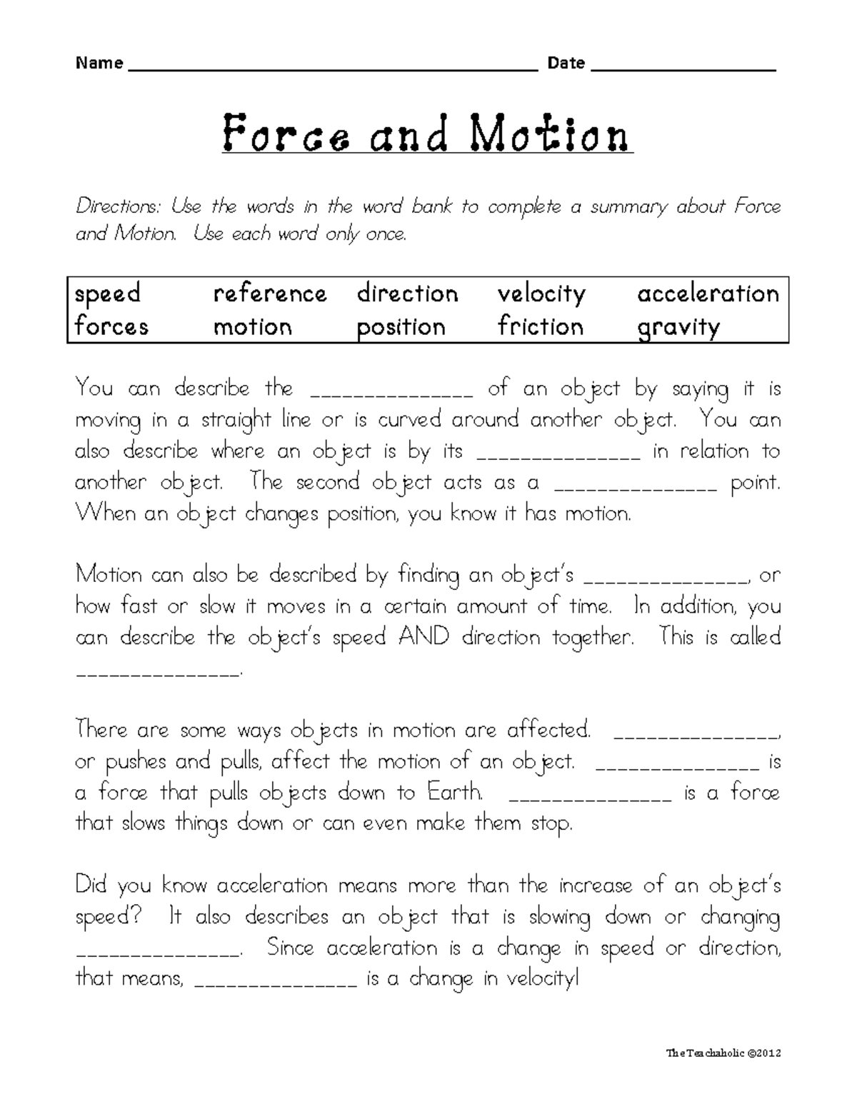 Forces and Motion Worksheet - Genética - UN - Studocu