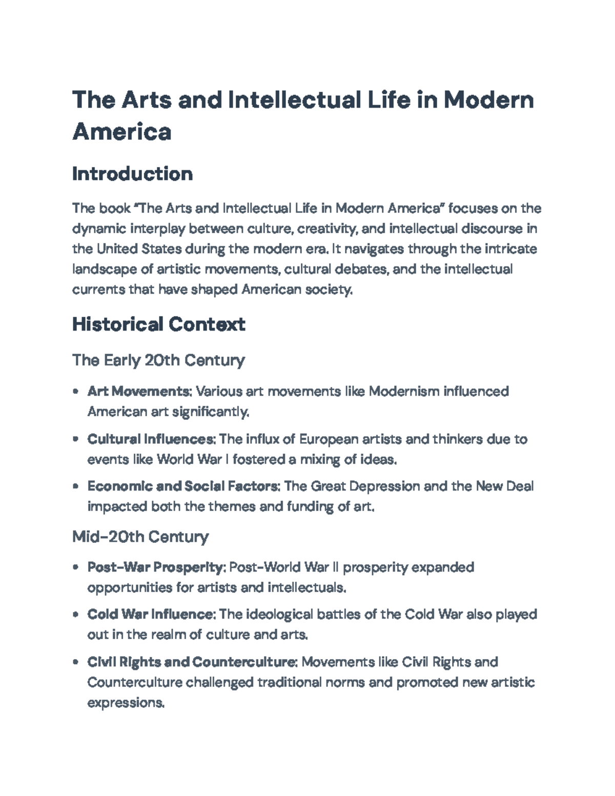 Modern America: Arts and Intellectual Life - Key Movements & Themes ...