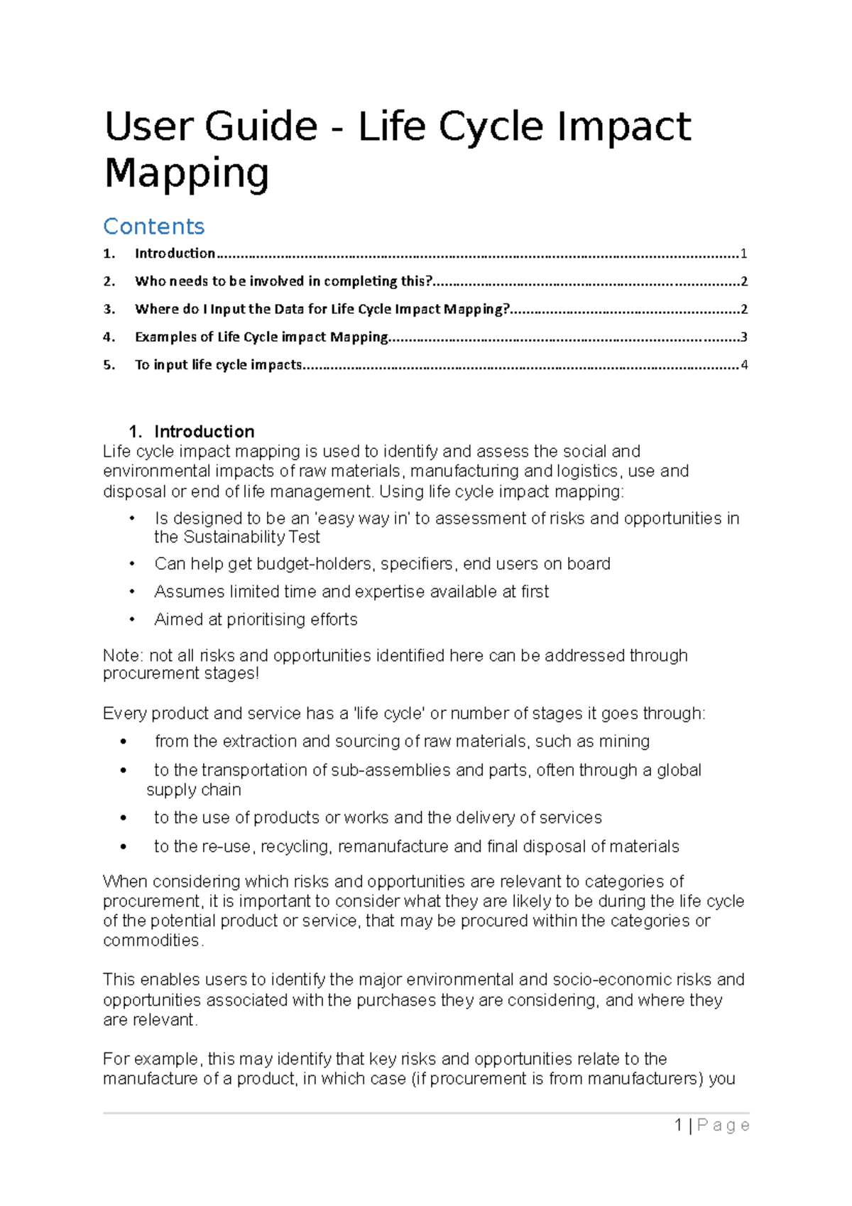 User Guide: Life Cycle Impact Mapping Overview and Data Input Guide ...