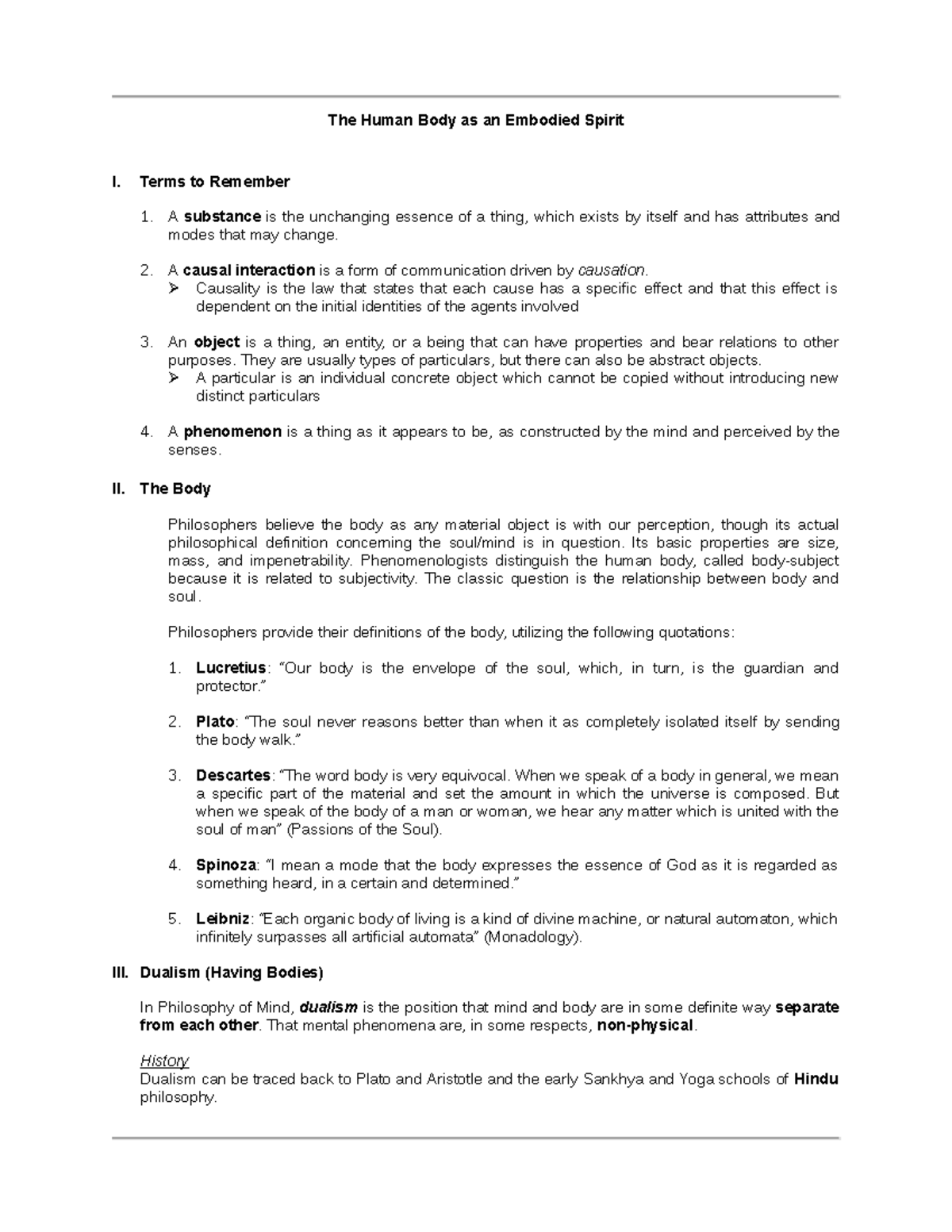 Philosophical Perspectives on the Human Body (PHIL 101) - Studocu