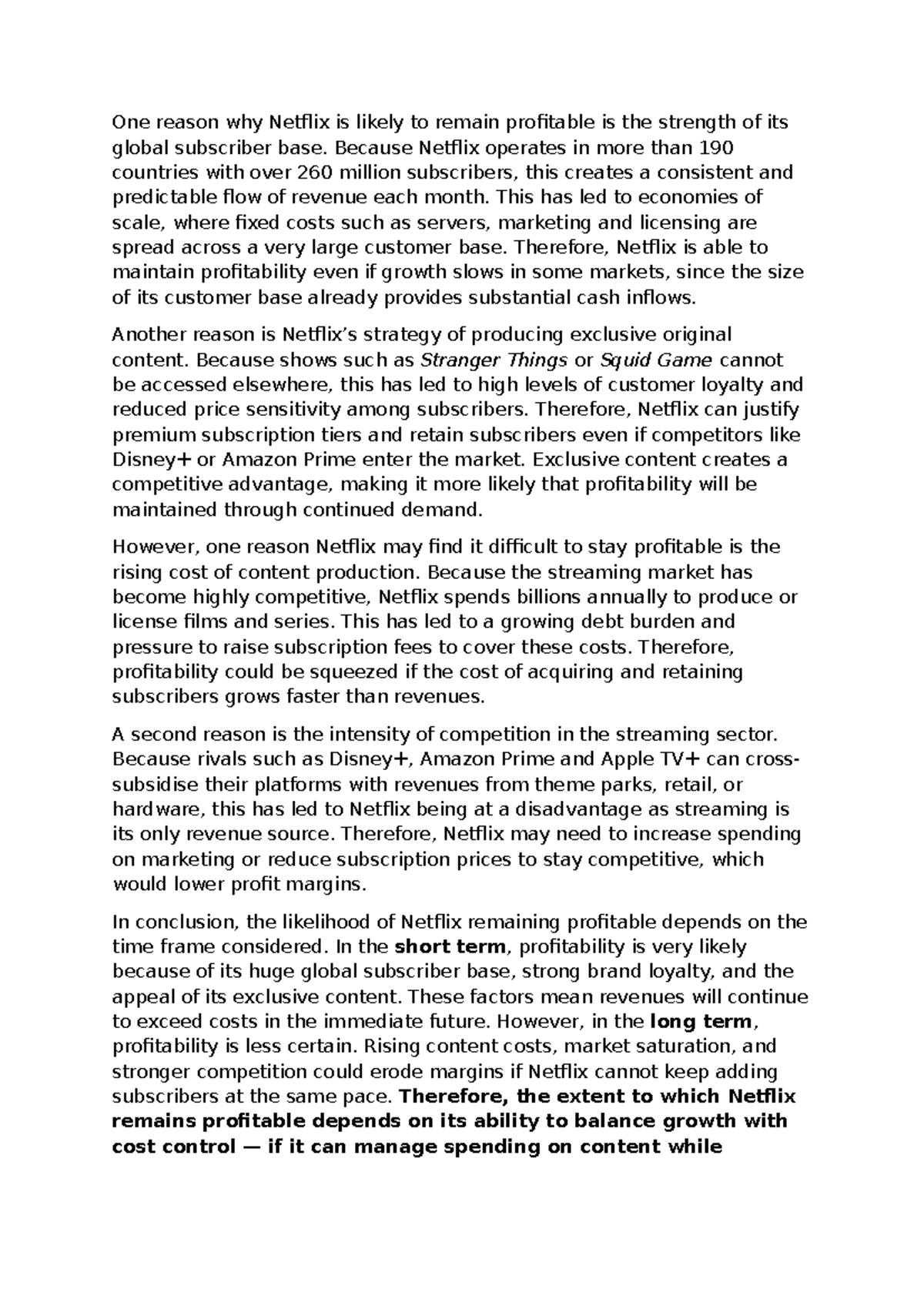 Netflix Profitability Analysis - Practice Exam Questions - Studocu