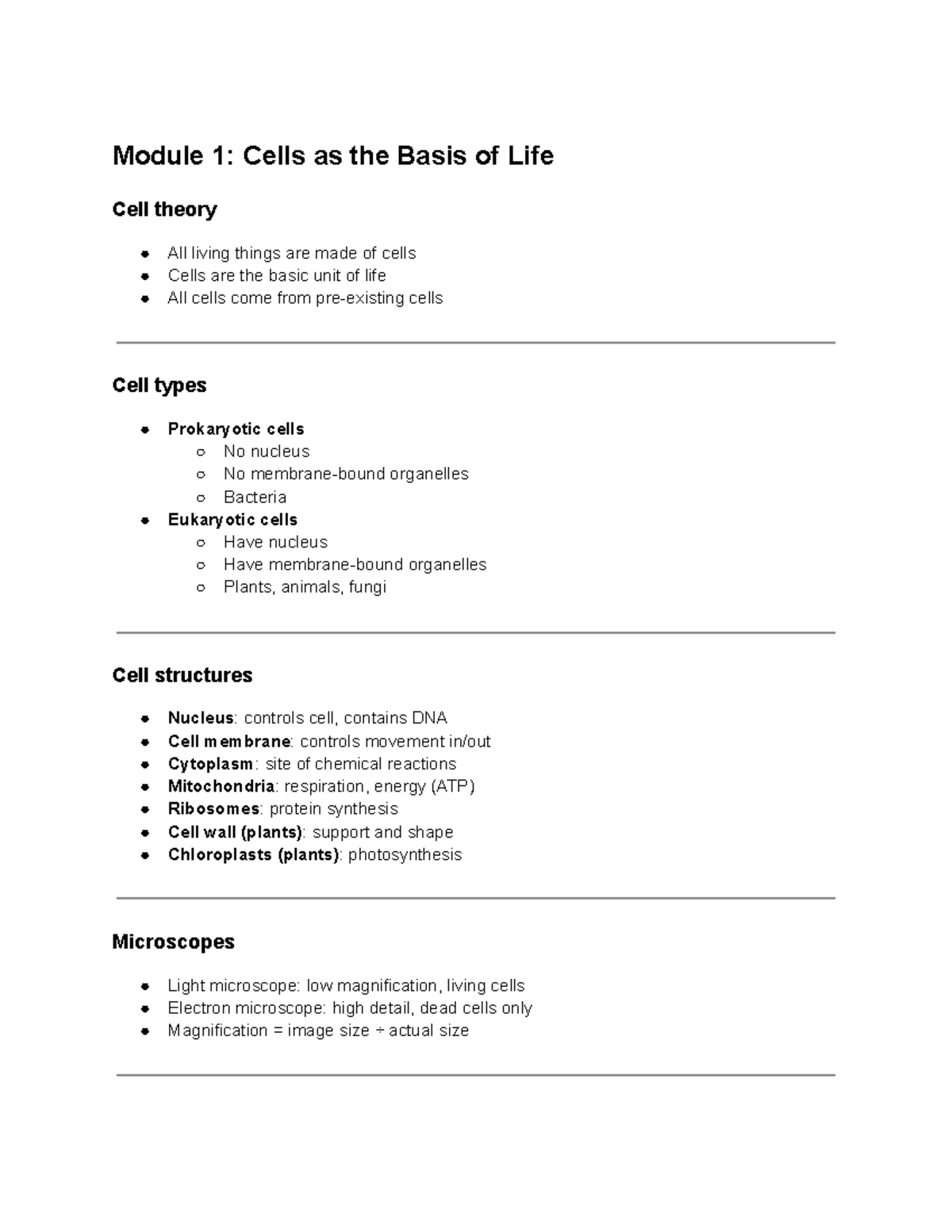 Module 1: Cells as the Basis of Life - Key Concepts and Structures ...