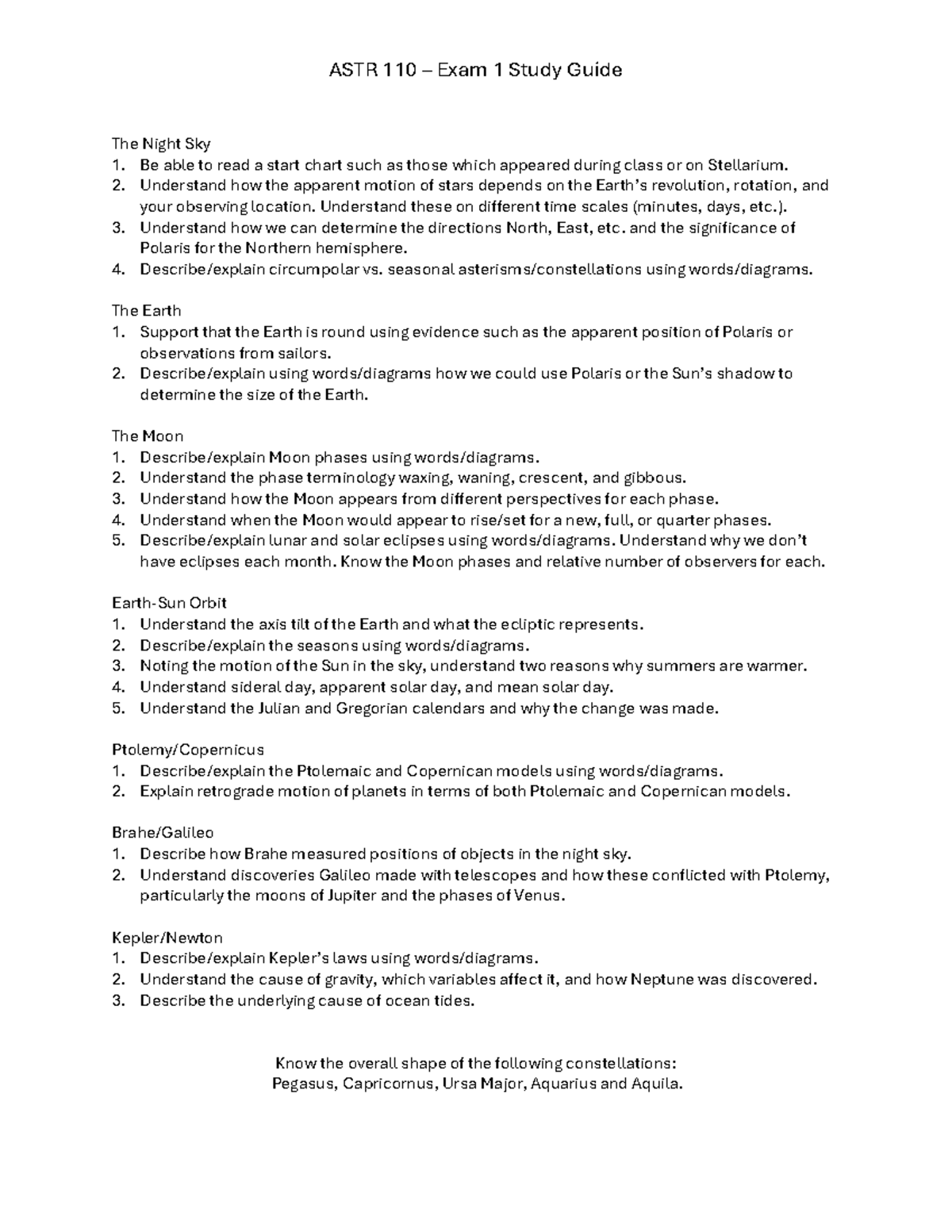 ASTR 110 – Exam 1 Study Guide: Key Concepts of The Night Sky - Studocu