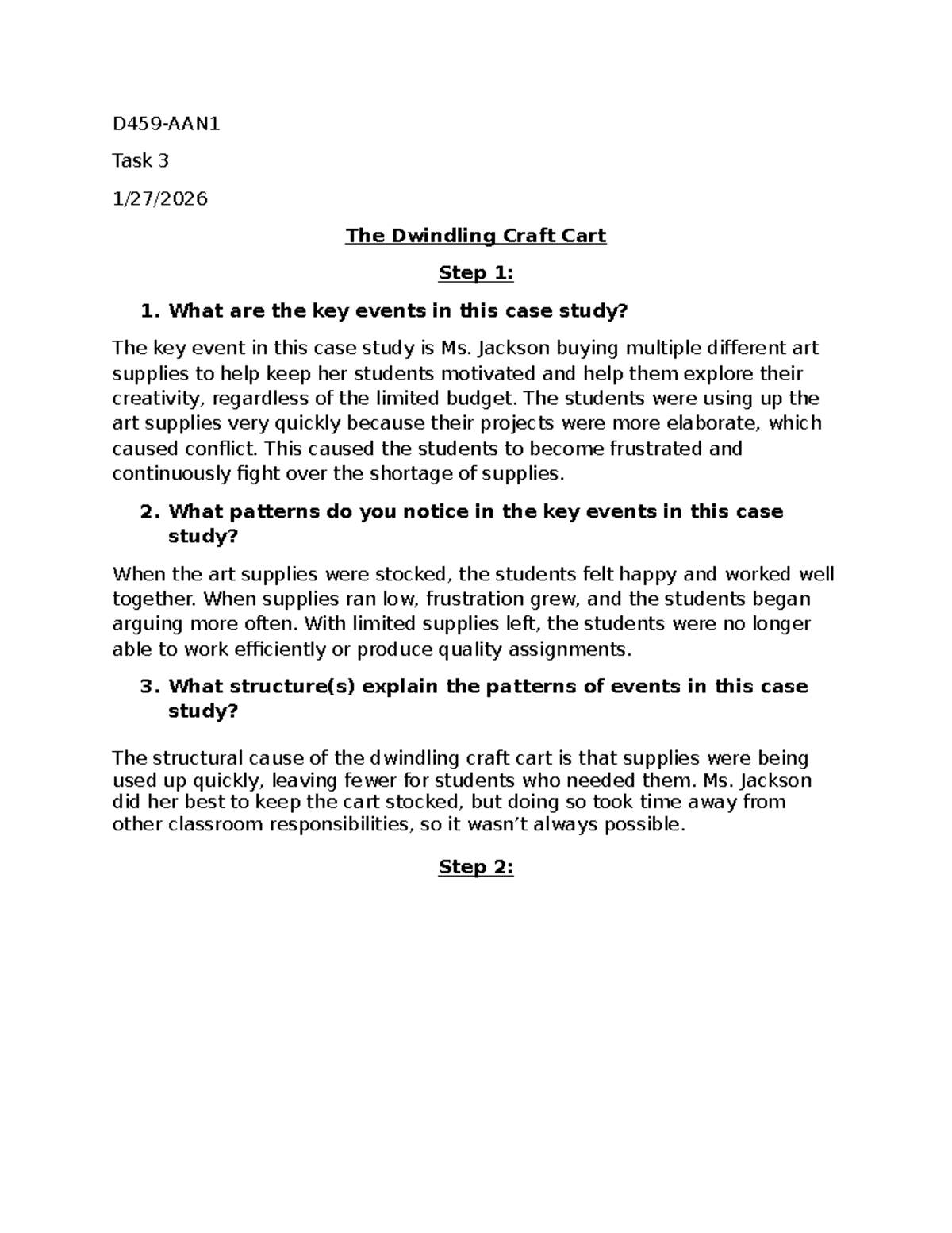 AAN1 Case Study: The Dwindling Craft Cart Analysis - Studocu
