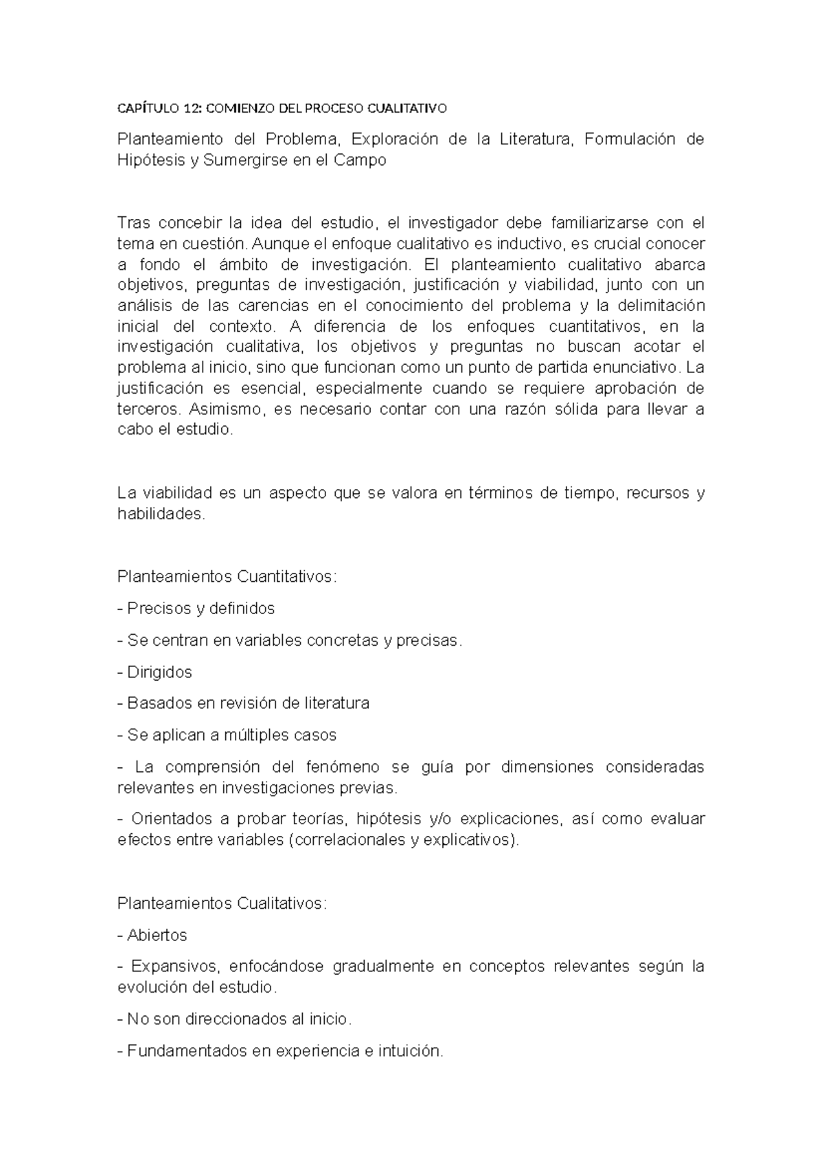 Resumen de CAPÍTULO 12: Comienzo del Proceso Cualitativo - Studocu