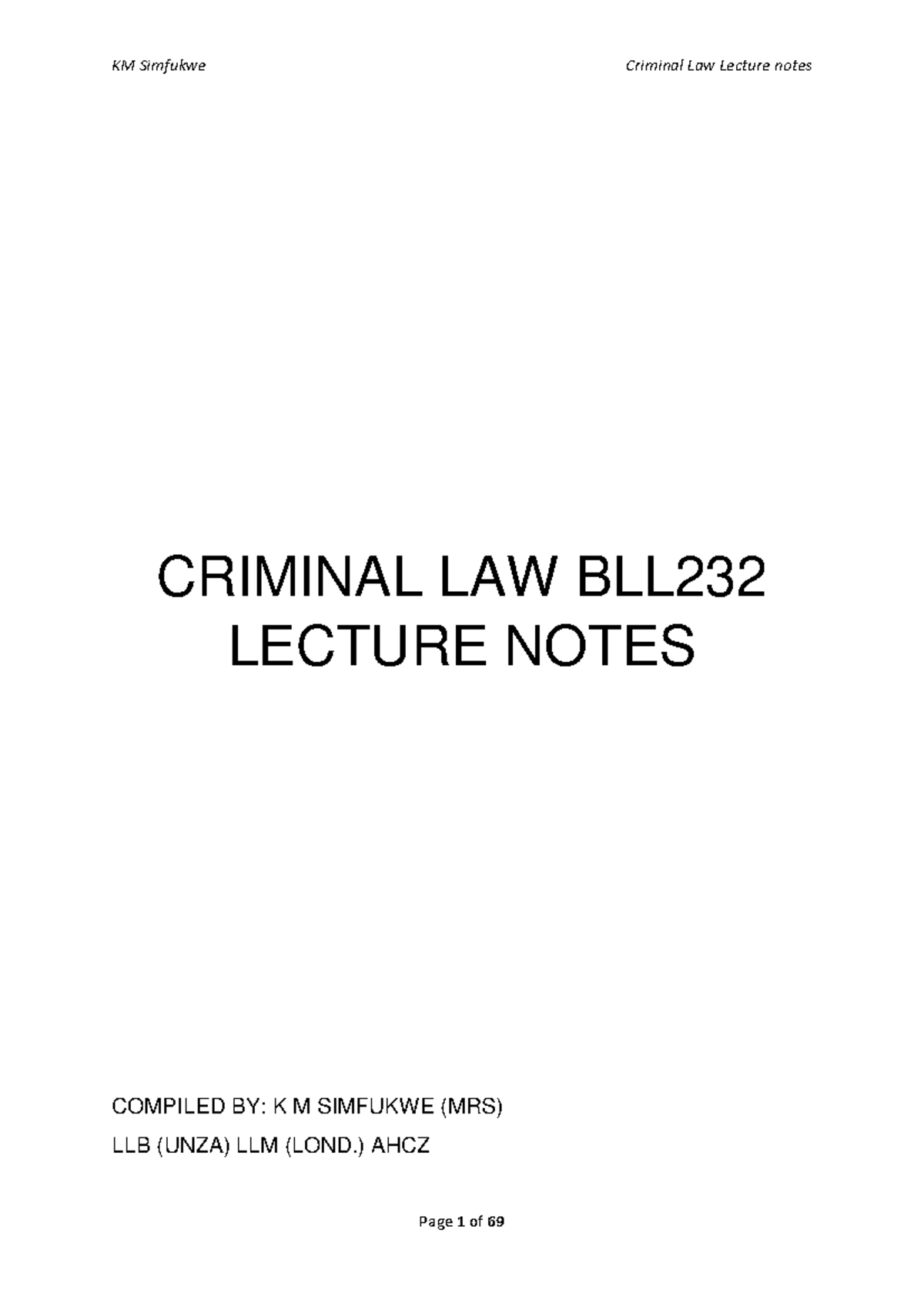 Criminal Law II Lecture Notes - BLL 232 Comprehensive Overview - Studocu