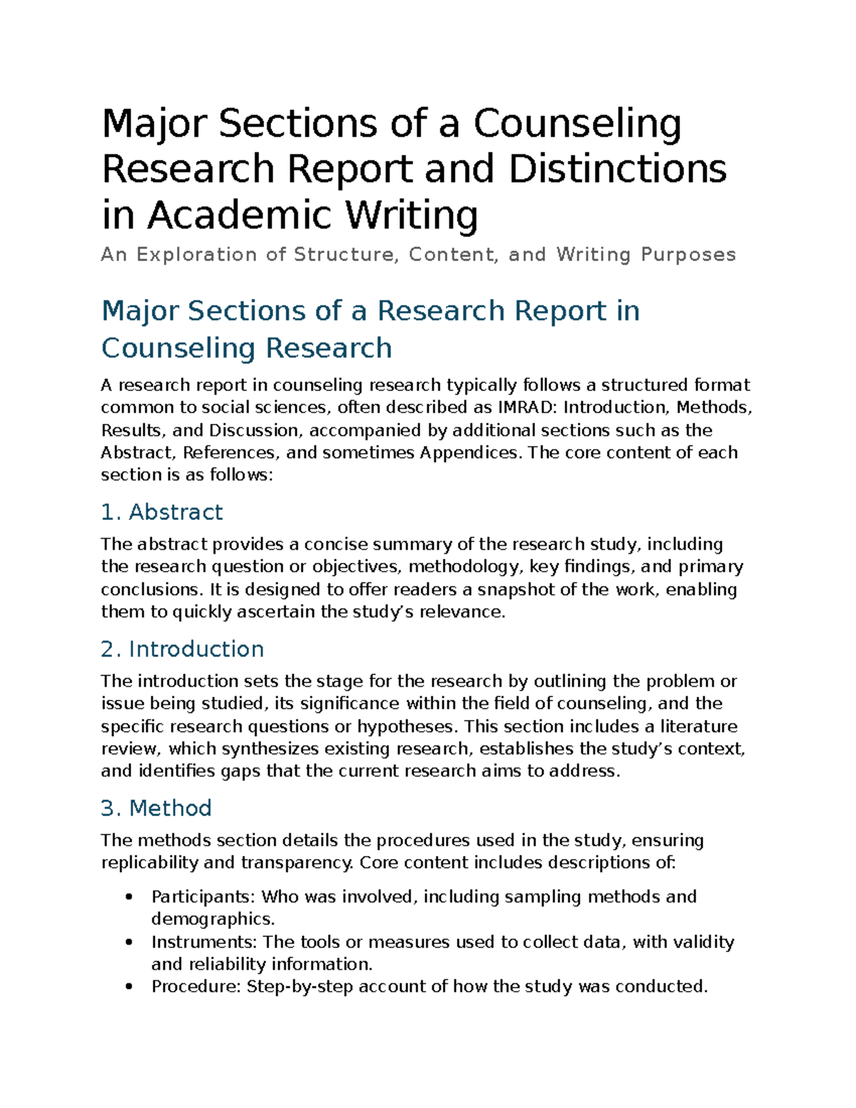 Major Sections of Counseling Research Reports: Structure & Writing ...