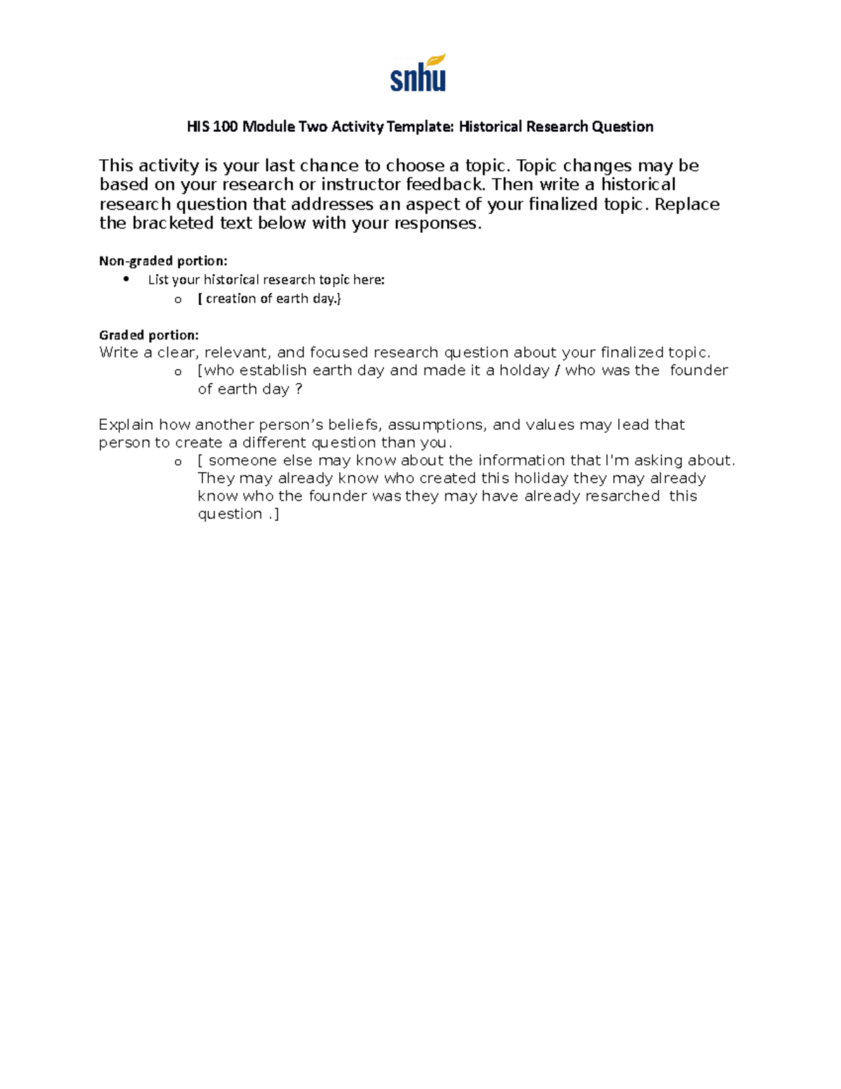 HIS 100 Module Two Activity Research Question Template - HIS 100 Module ...