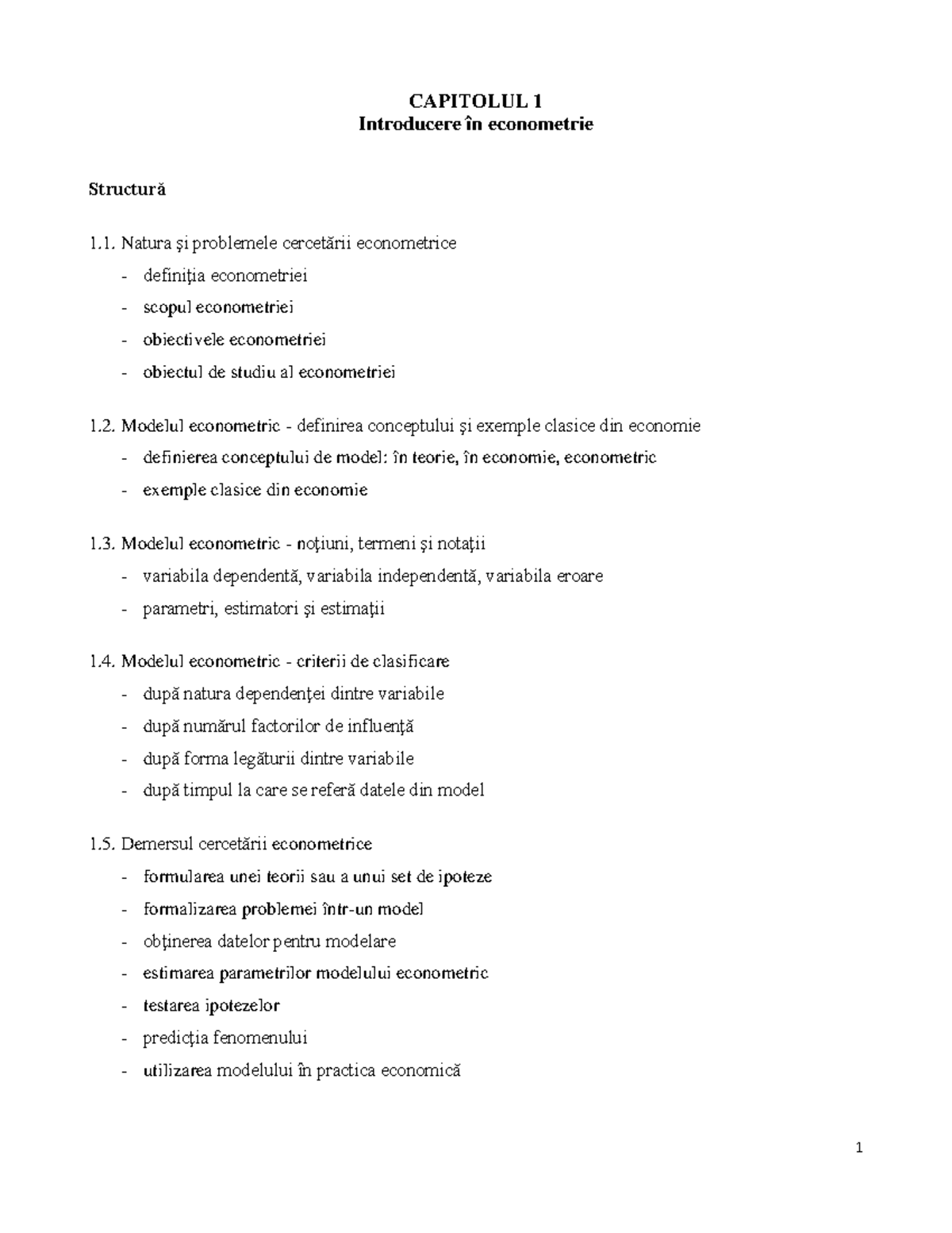 Capitolul 1. Sinteza - econometrie - CAPITOLUL 1 Introducere în ...