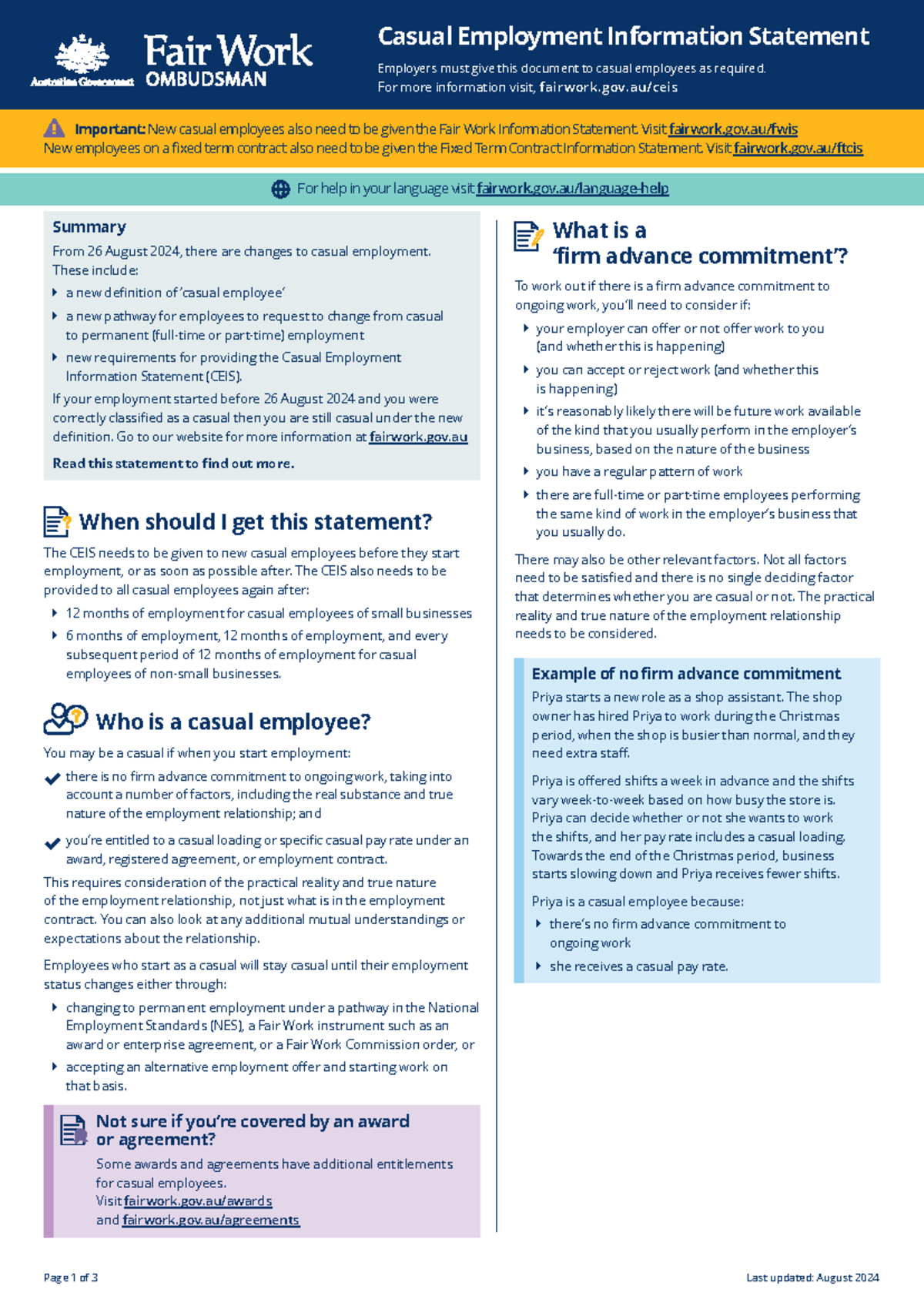 Fair Work - Additional Casual Statement - Aug 24 - Casual Employment ...