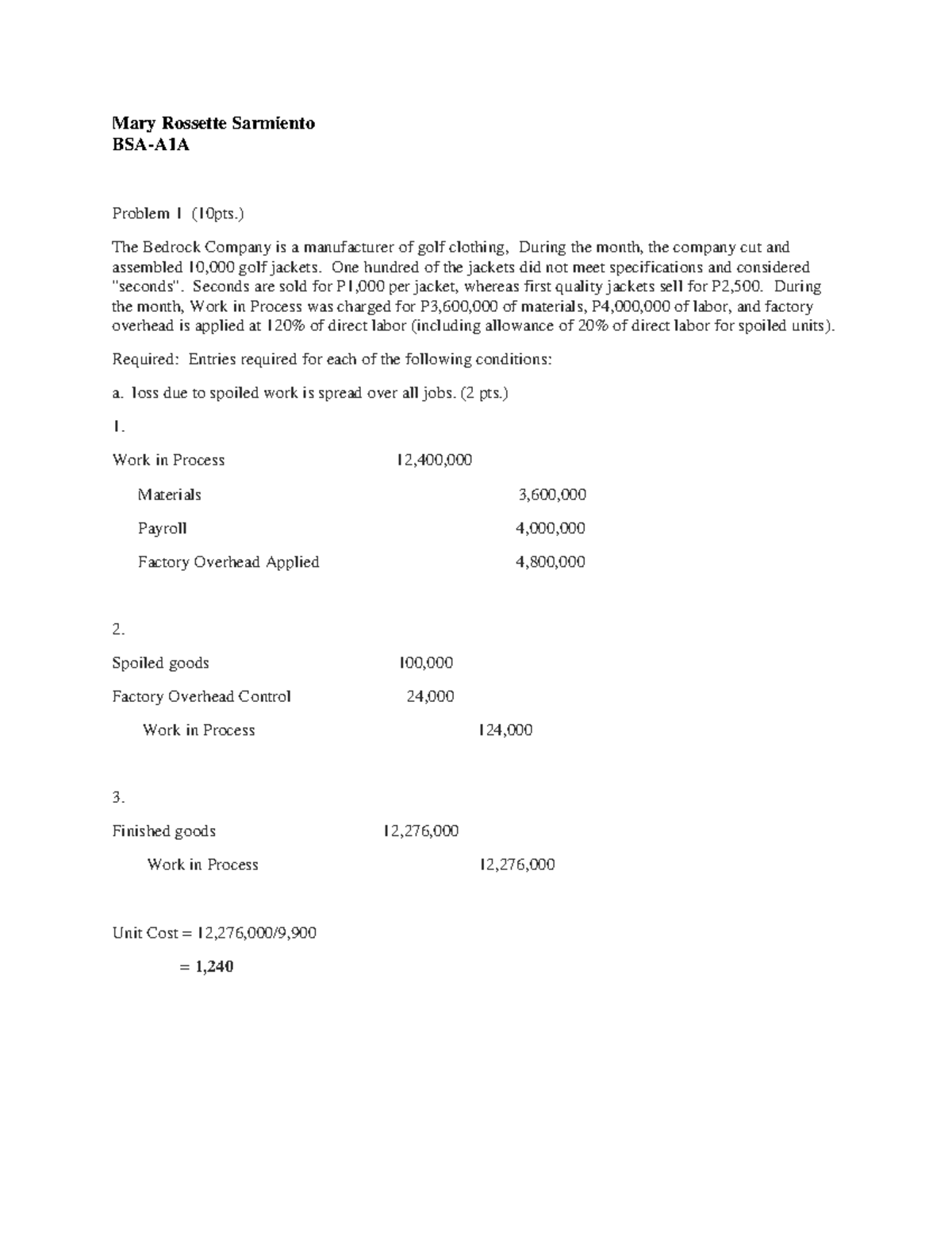 BSA-A1A Journal Entries: Defective, Spoiled & Scrap Material Analysis ...