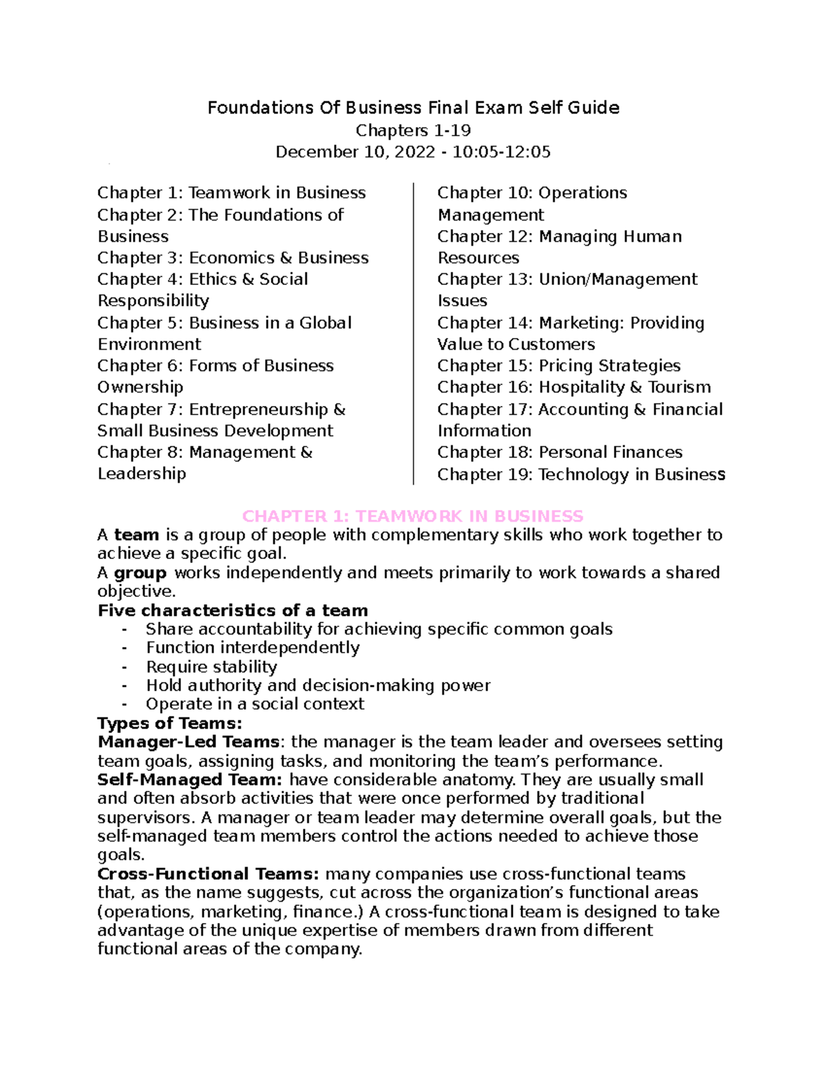 Foundations of Business (BUS 101) Final Exam Review Guide - Studocu
