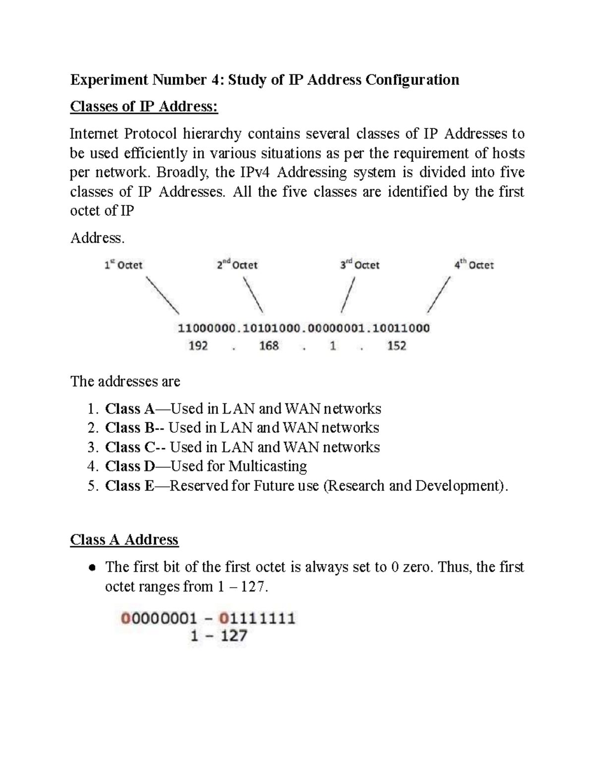 Lab Program 4: Study of IP Address Configuration and Classes - Studocu