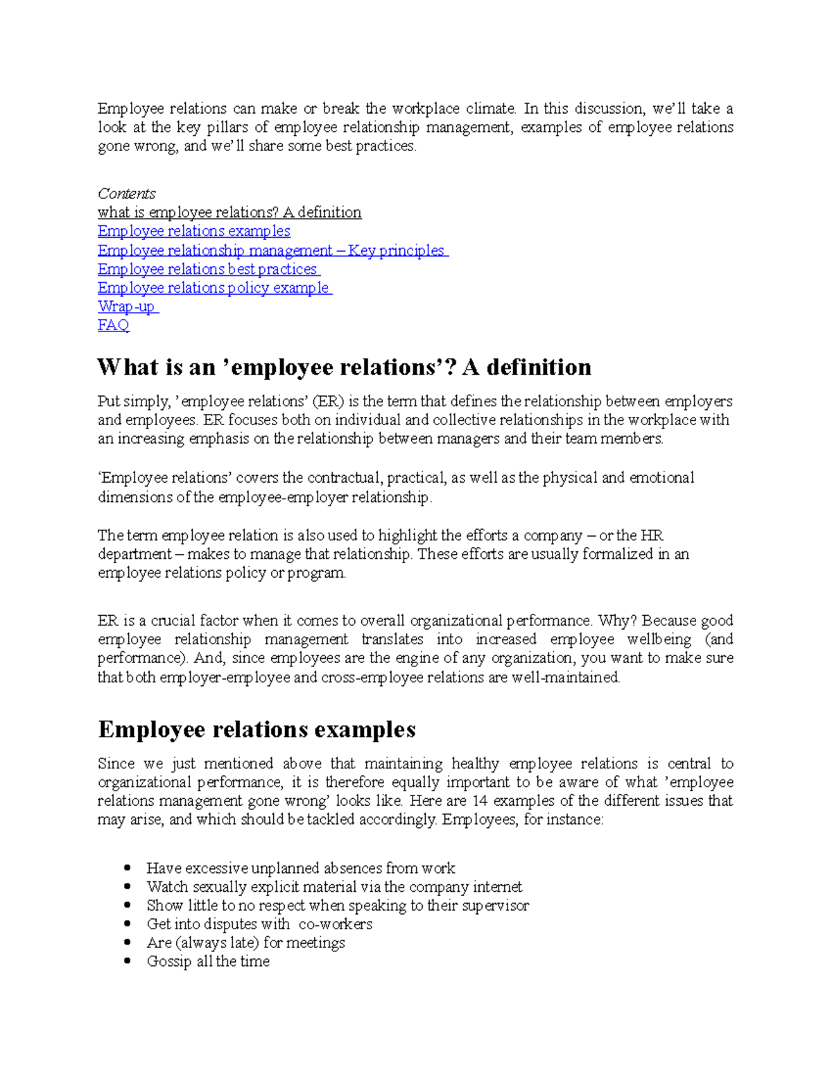 Employee Relations Lecture Notes (ER101): Key Principles and Best ...