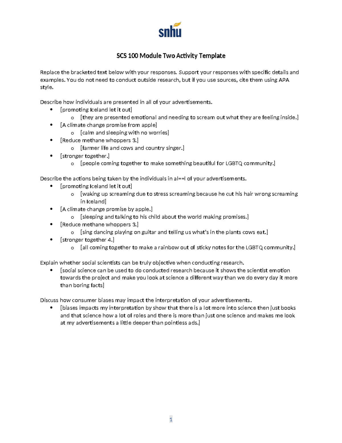 SCS 100 Module Two Activity Template - SCS 100 Module Two Activity Template Replace the ...