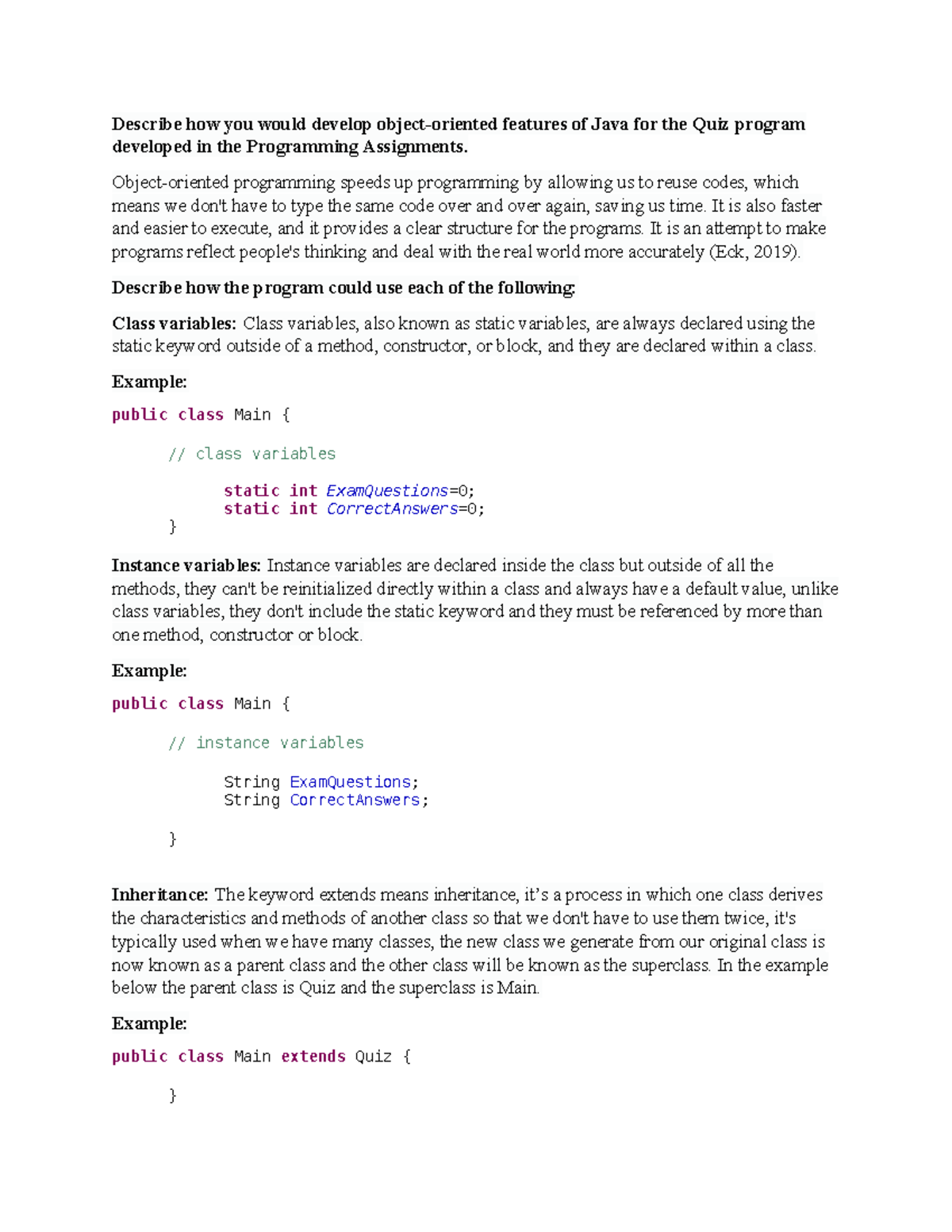 Java Features Development for Quiz Program - Discussion Forum Unit 8 ...