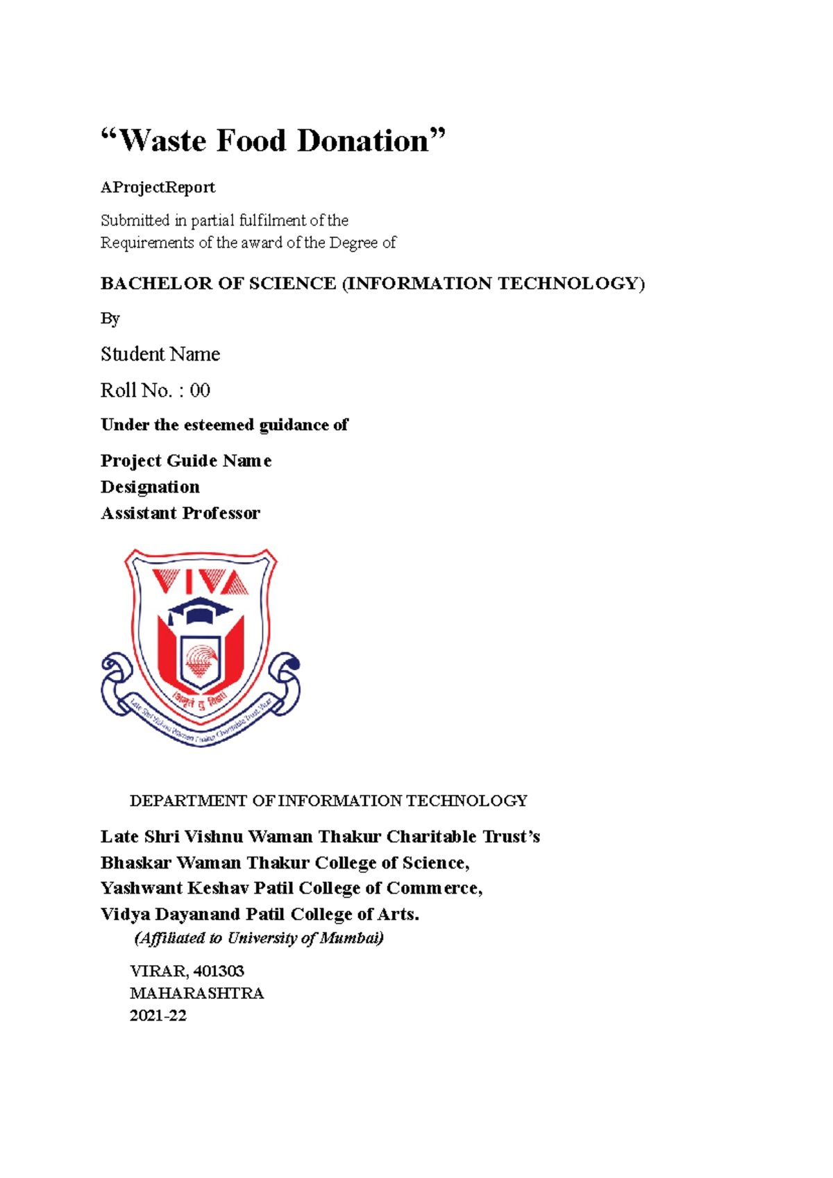 Waste Food Donation: A Project Report for BSc IT Completion - Studocu