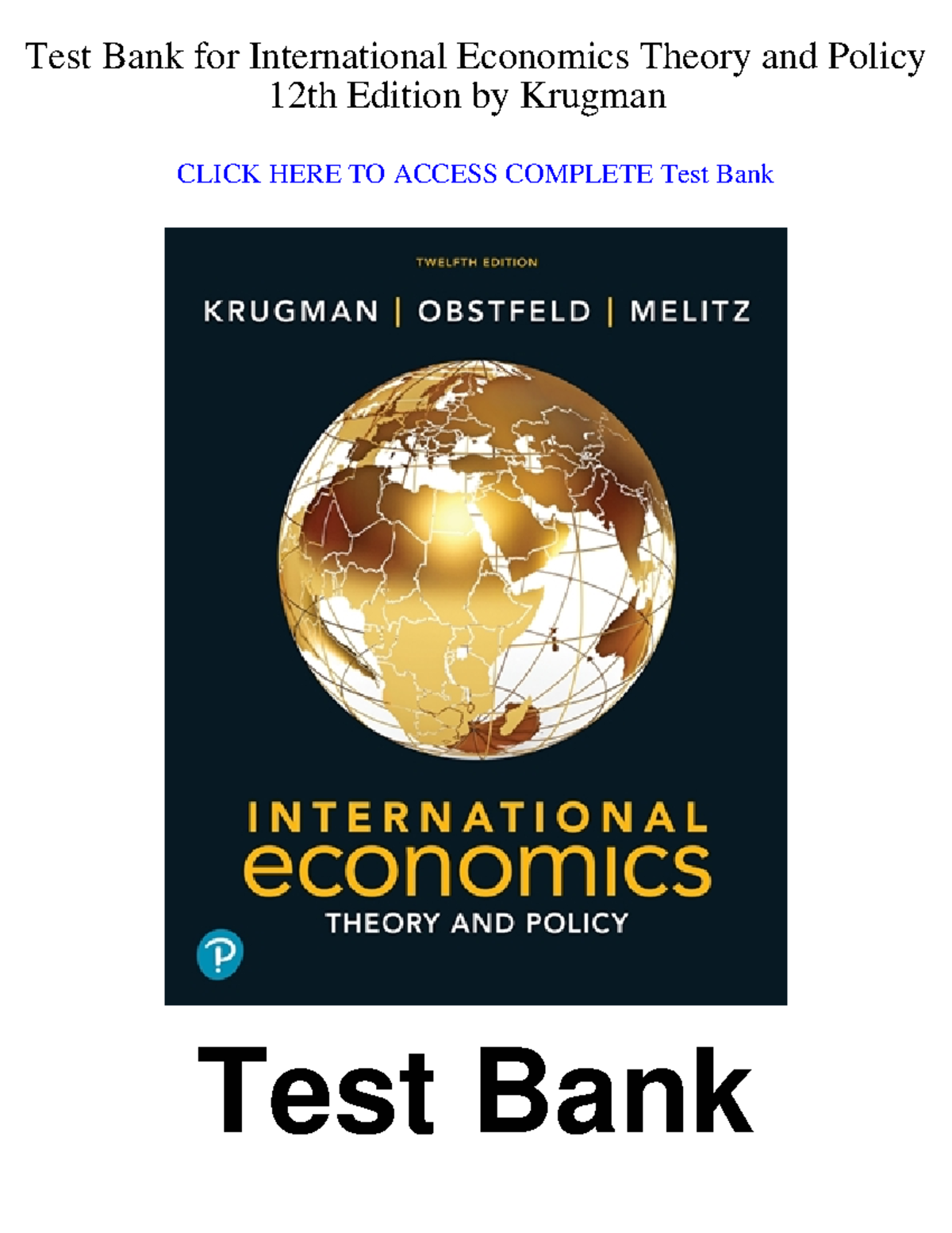 International Economics Test Bank (12th ed.) by Krugman - Studocu