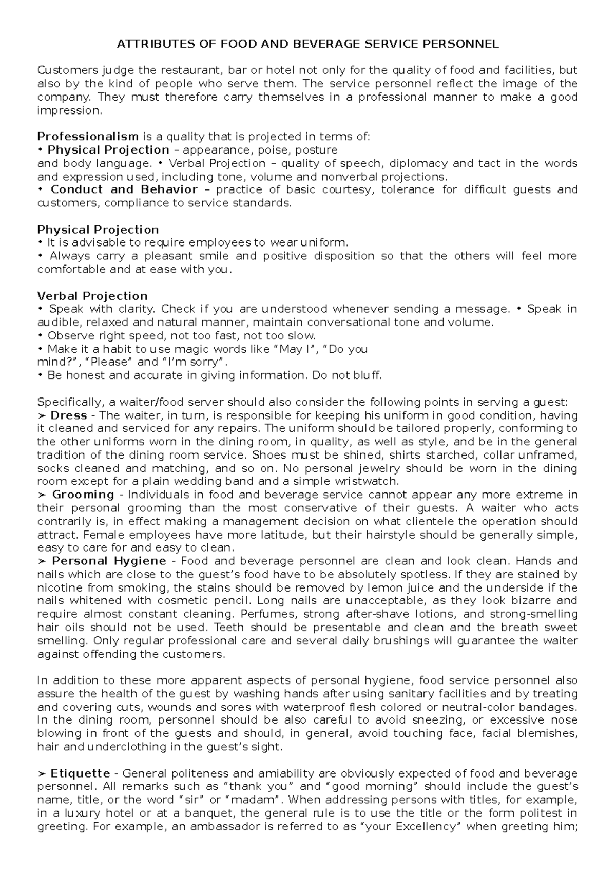 Attributes of Food & Beverage Service Personnel: A Professional Guide ...