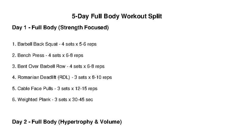 Full Body Workout Split: Strength, Hypertrophy & Power - Studocu