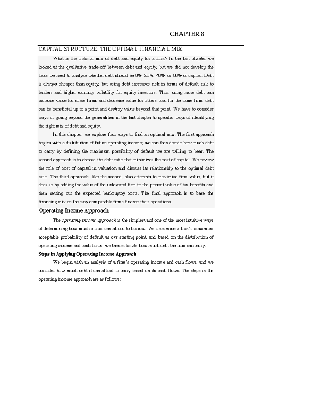Ch8 - Capital Structure: Finding the Optimal Debt-Equity Mix - Studocu
