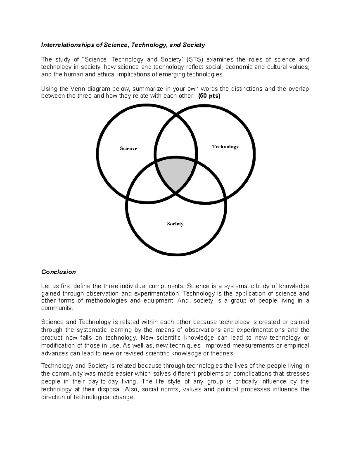 Interrelationships of Science - Using the Venn diagram below, summarize ...