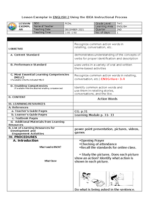 Lesson plan - aspekto ng pandiwa - Asignatura: filipino Antas Baitang ...