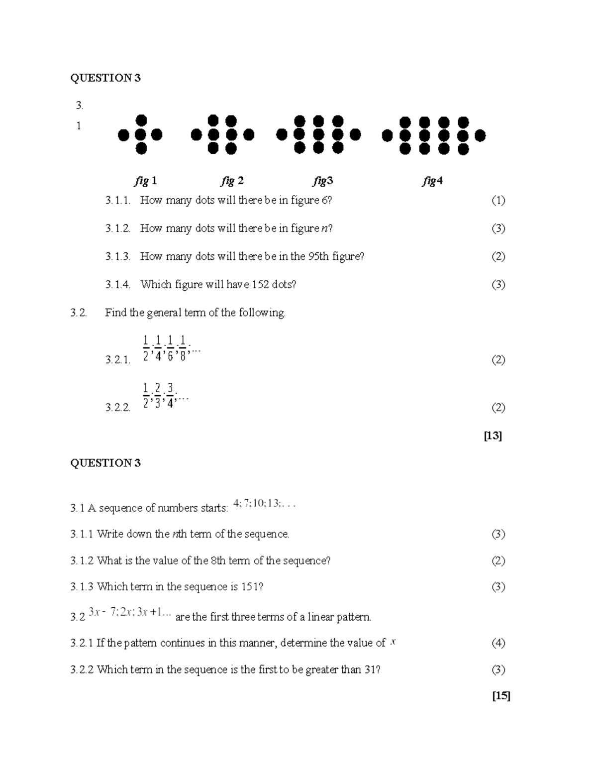 Grade 10 Maths Classwork: Sequences and Patterns Questions - Studocu