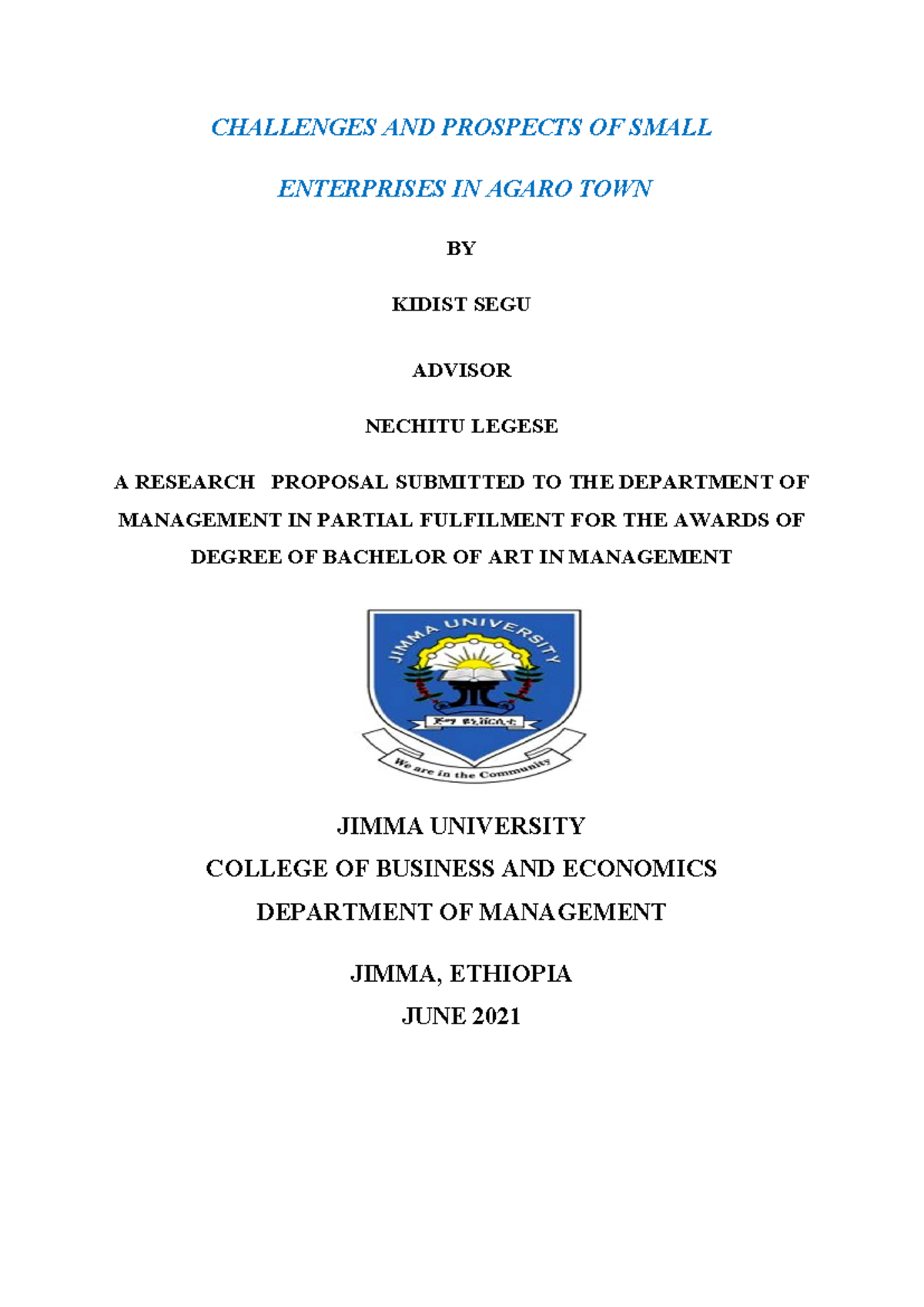 Challenges and Prospects of Small Enterprises in Agaro Town: A Research ...