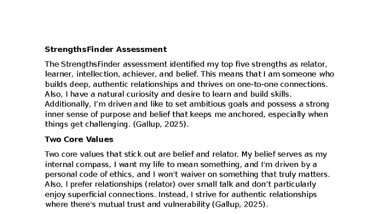 StrengthsFinder Assessment Reflection - 6053 Week 4 Discussion - Studocu