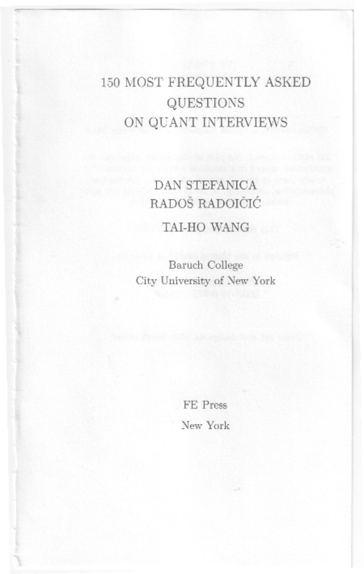 Quant Interview FAQs: 150 Top Questions and Answers - Studocu